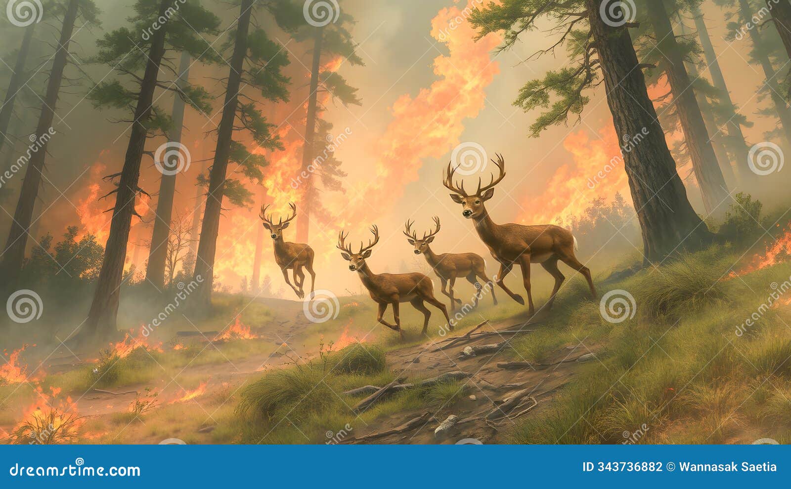 Deer in the Forest during the Fire, Stock Photo - Image of forest ...