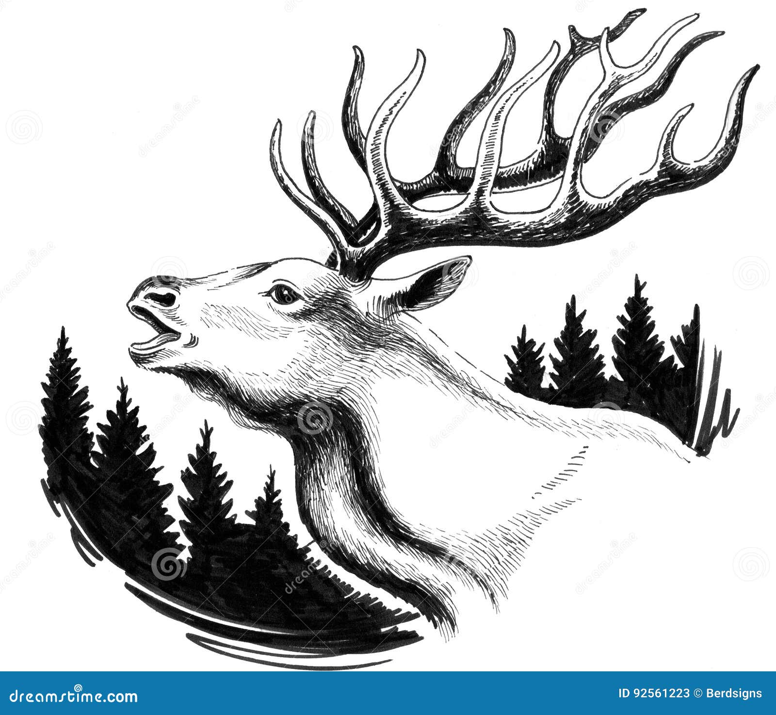 Deer in the forest stock illustration. Illustration of angler - 92561223