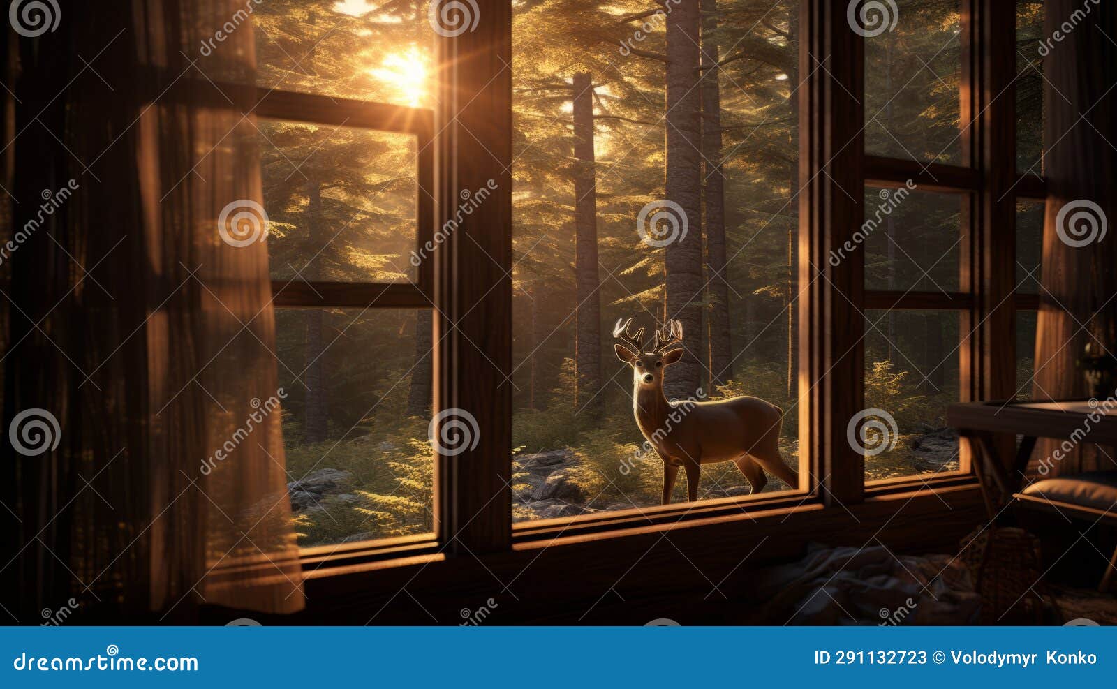 A Deer Gazing at the Sun through a Window Stock Image - Image of window ...