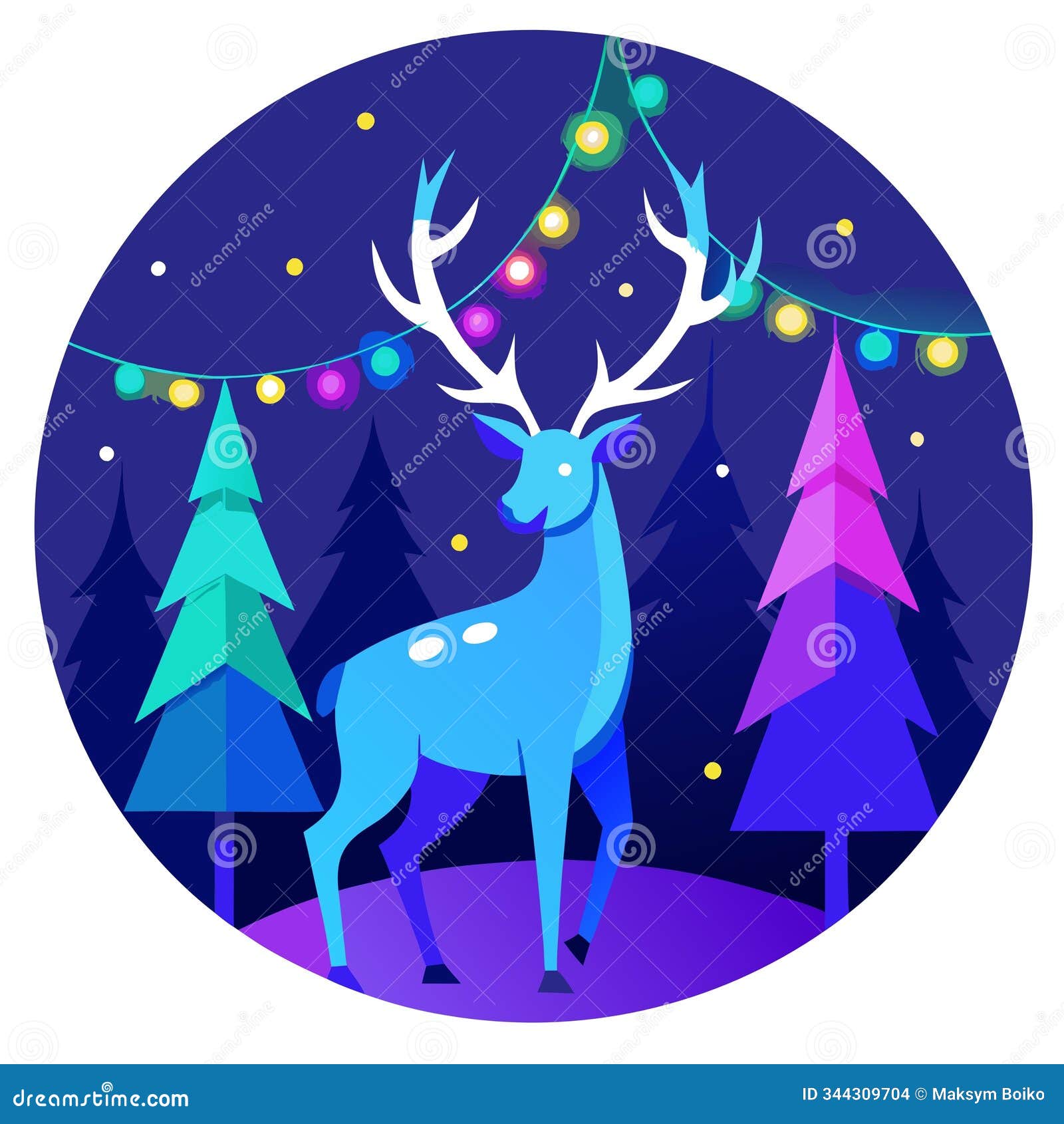 Deer Glowing On A Blue Background. Christmas. Neon. Deer In The Forest ...