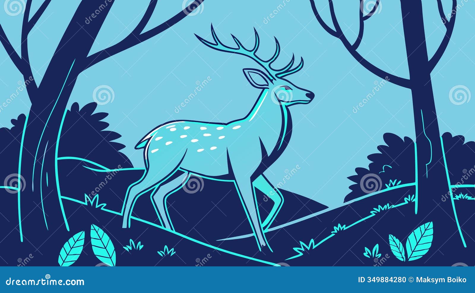 Deer Glowing On A Blue Background. Christmas. Neon. Deer In The Forest ...
