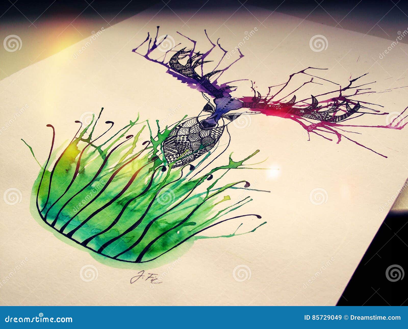 Deer in grass - painting stock image. Image of wild, europe - 85729049