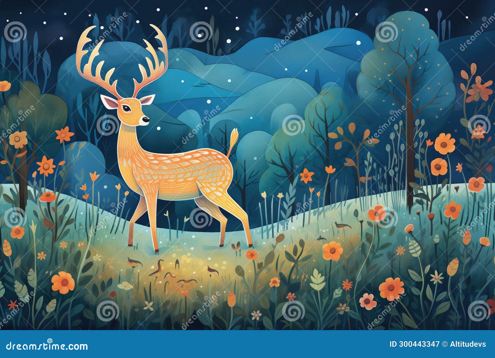 A Deer Grazing in a Moonlit Meadow Stock Image - Image of moonlight ...