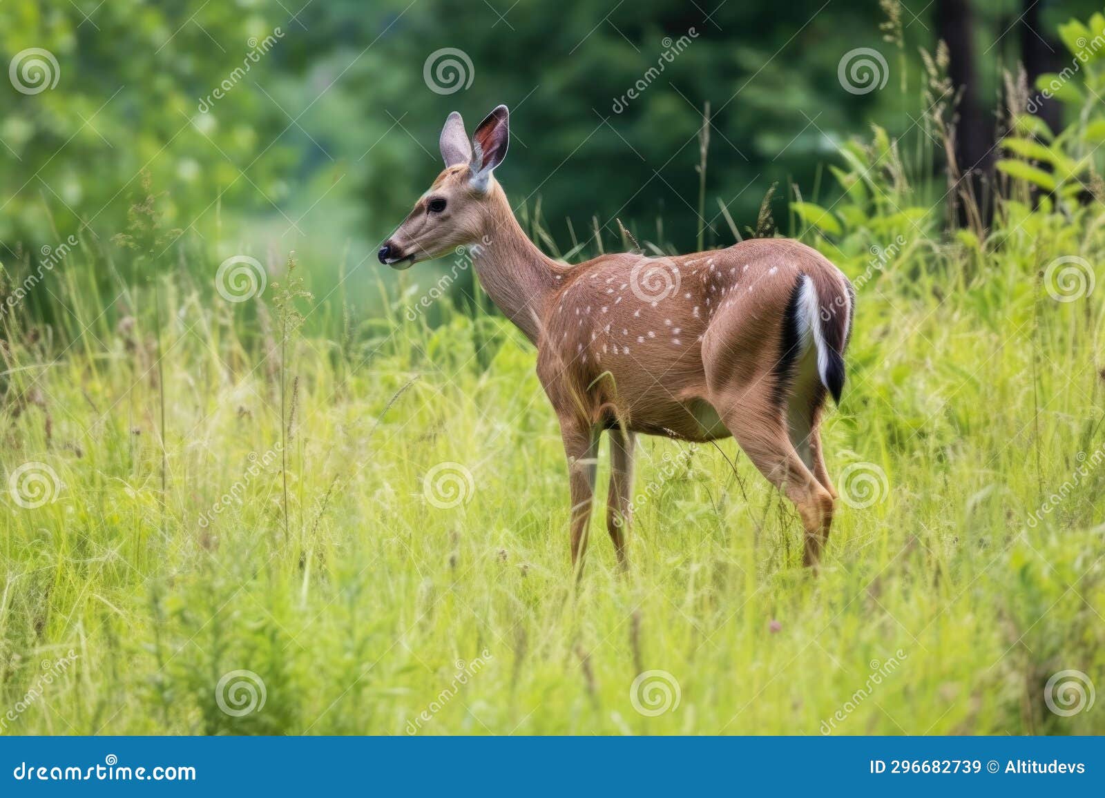A Deer Grazing in a Mountain Grassland Stock Image - Image of nature ...