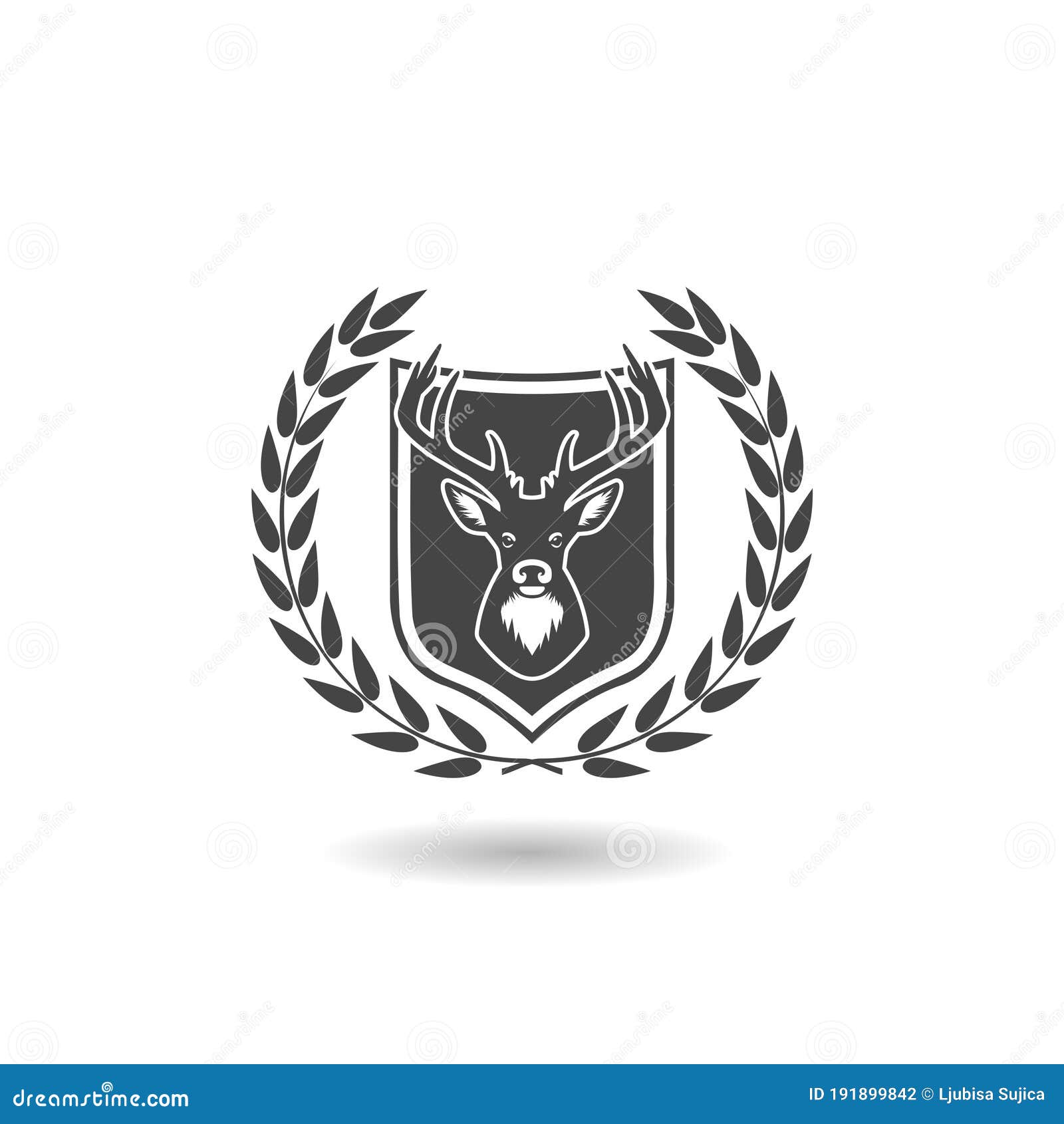 Deer Head with Antlers on Shield Icon with Shadow Stock Vector ...