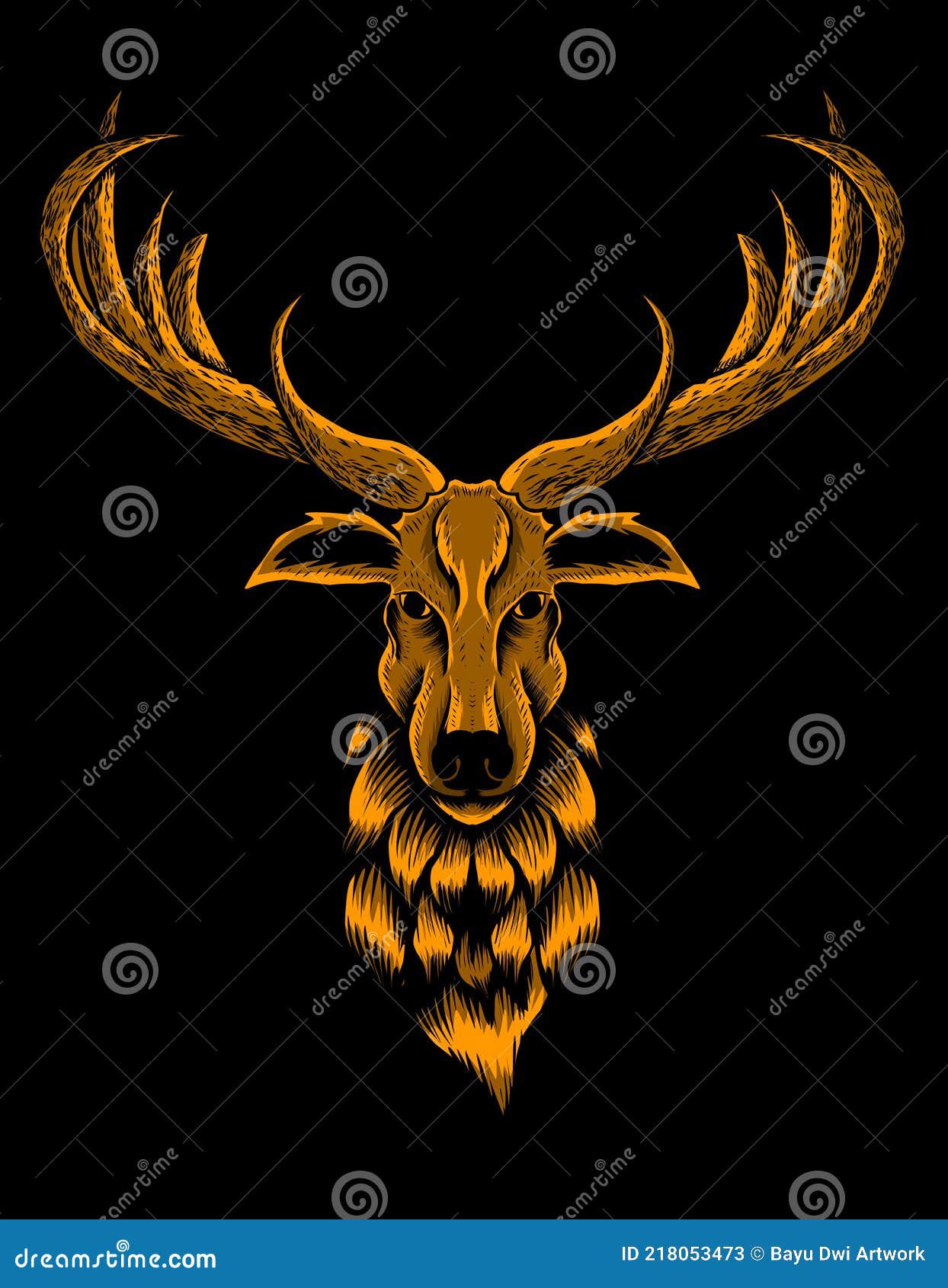 Deer Head on Black Background Stock Vector - Illustration of graphic ...
