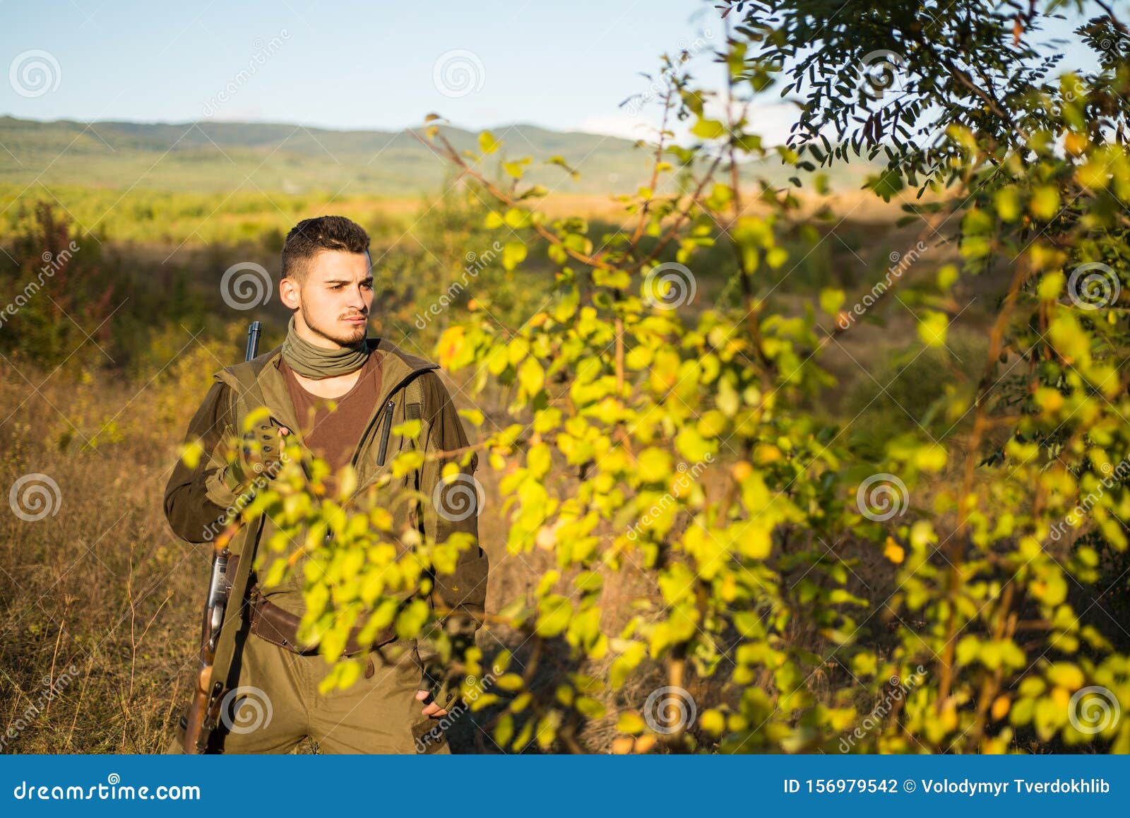 Deer Hunt. Hunter with Shotgun Gun on Hunt. Stock Photo - Image of ...