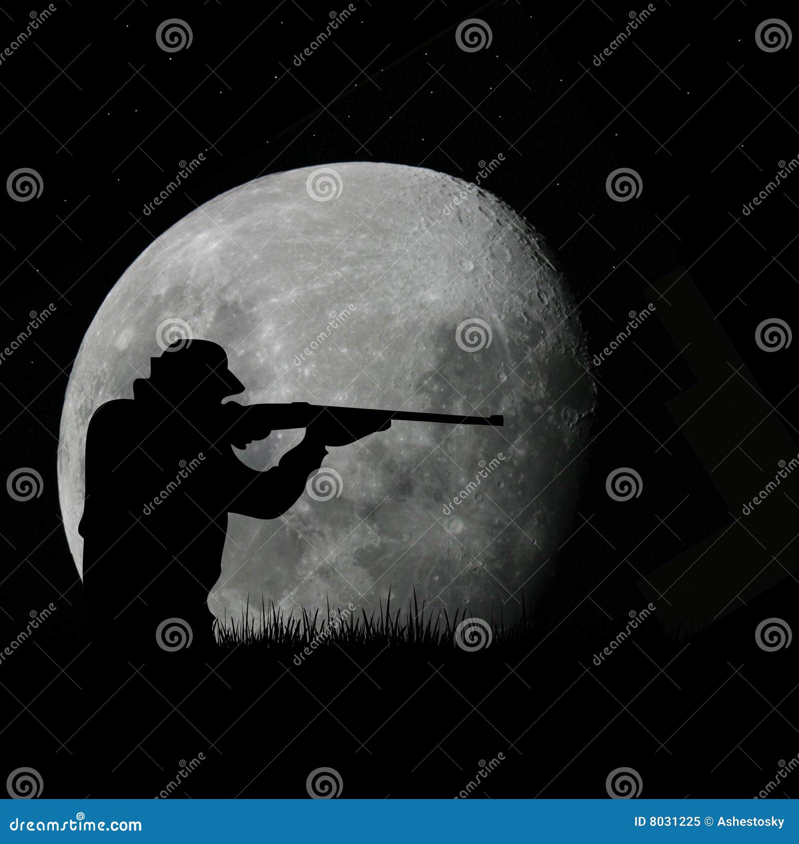 Deer hunter and full moon stock illustration. Illustration of grass ...
