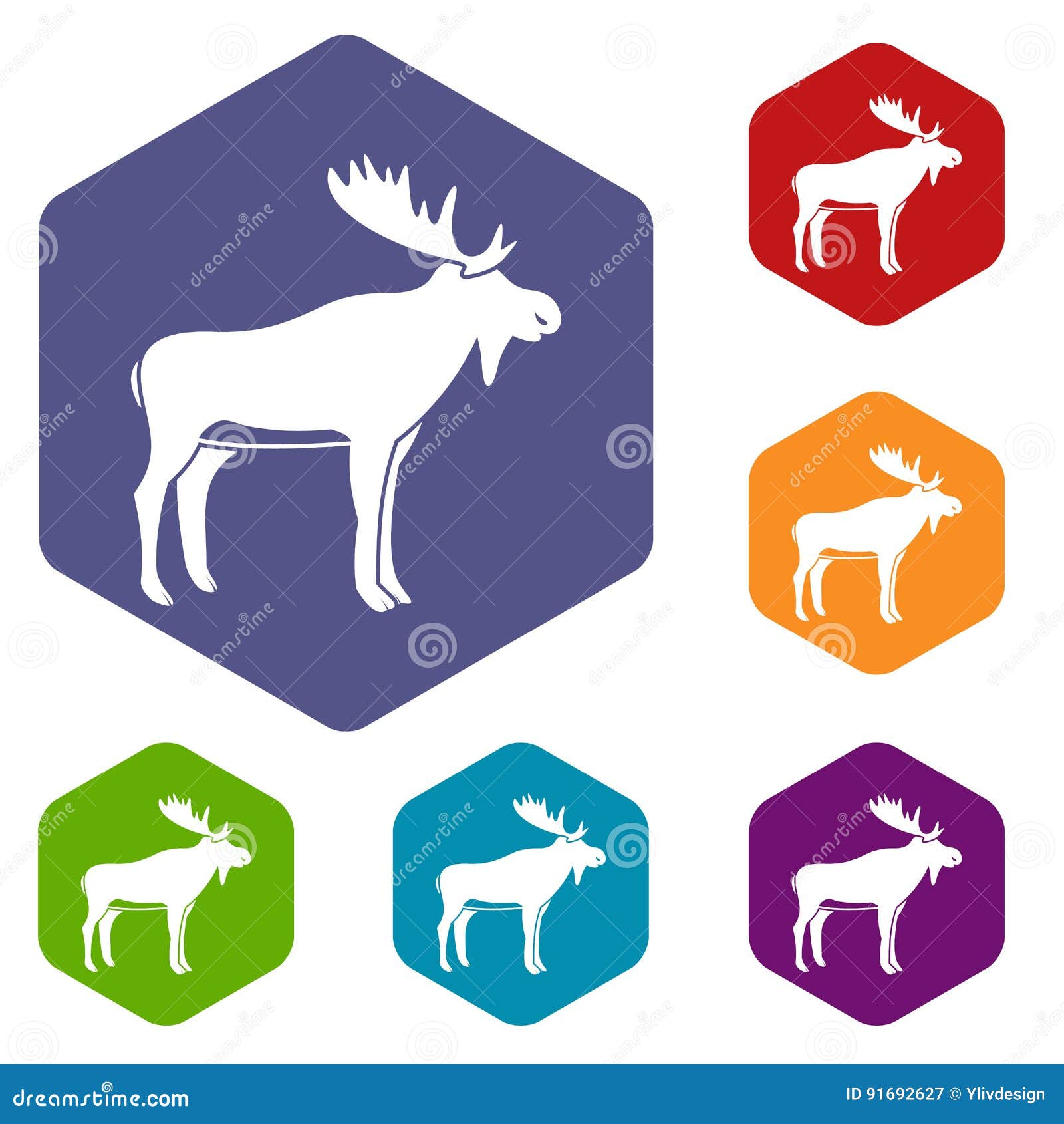 Deer icons set hexagon stock vector. Illustration of adult - 91692627