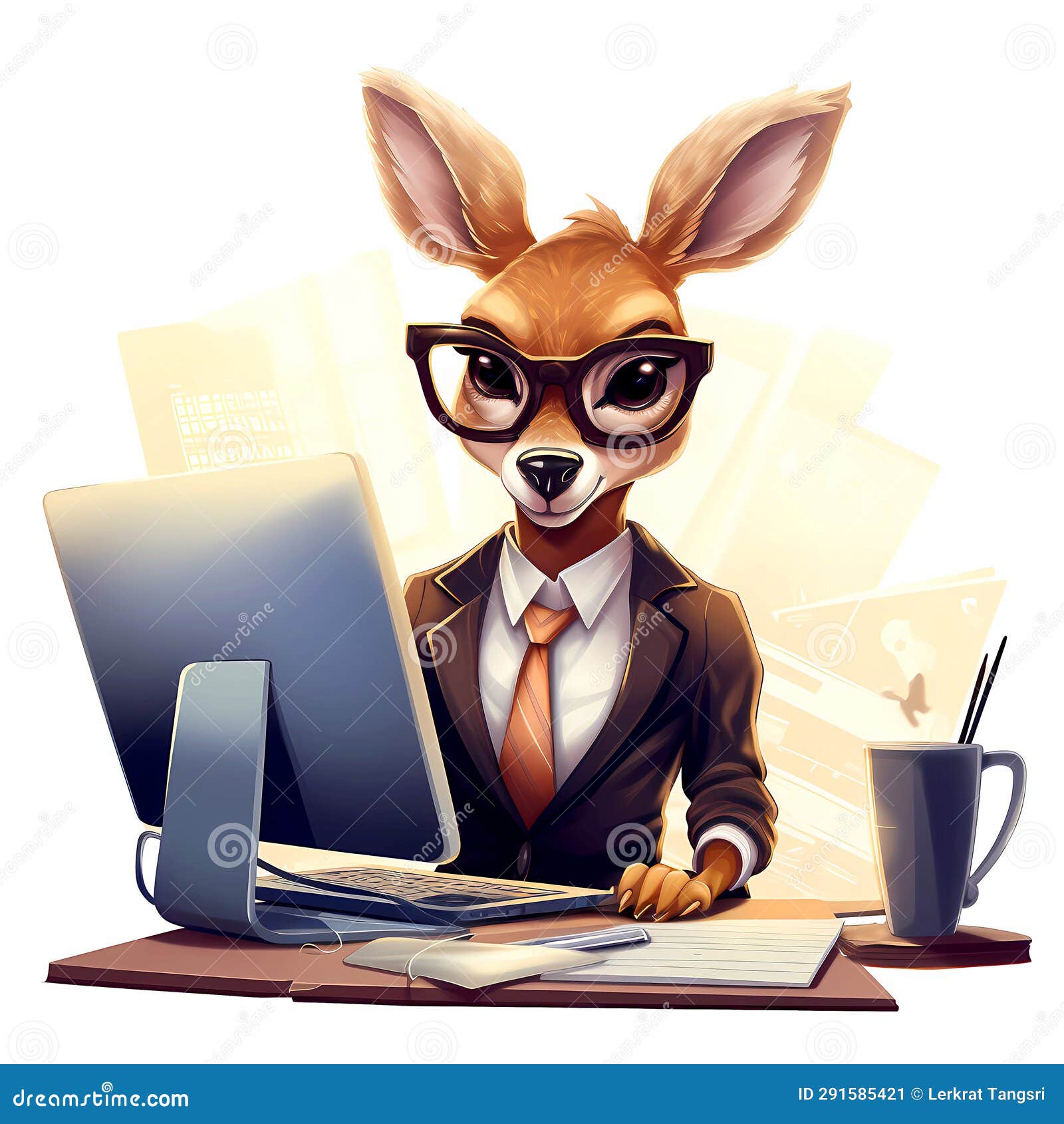 Deer Lady Working in Office Stock Illustration - Illustration of face ...