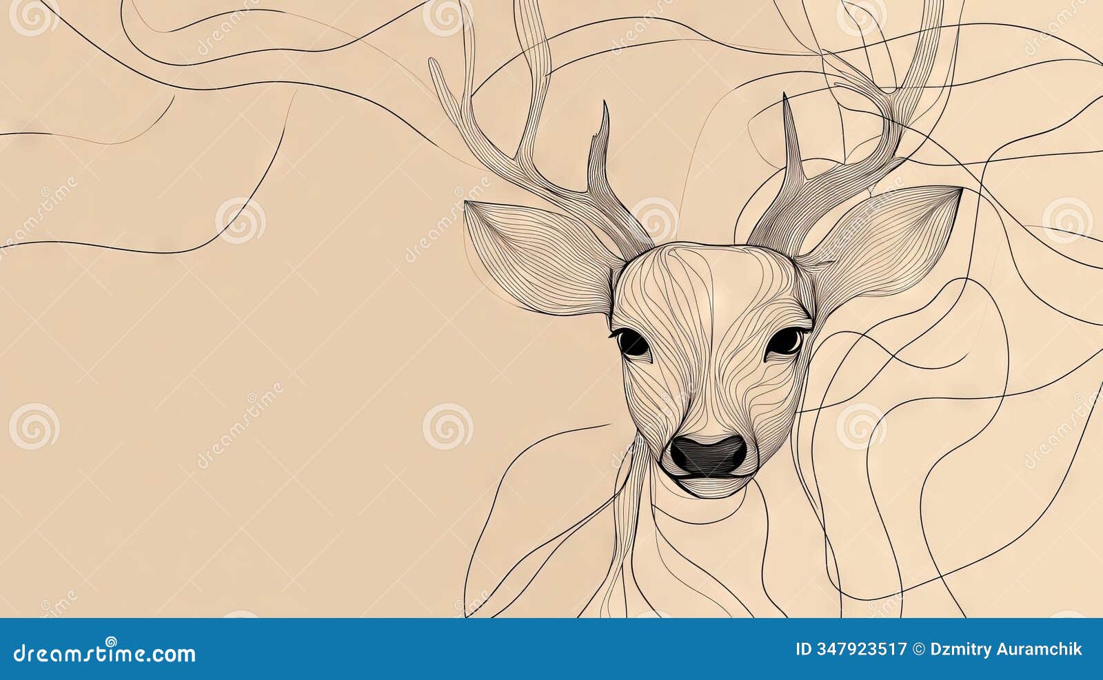 Deer Line Art Featuring Branching Antlers Stock Image - Image of ...