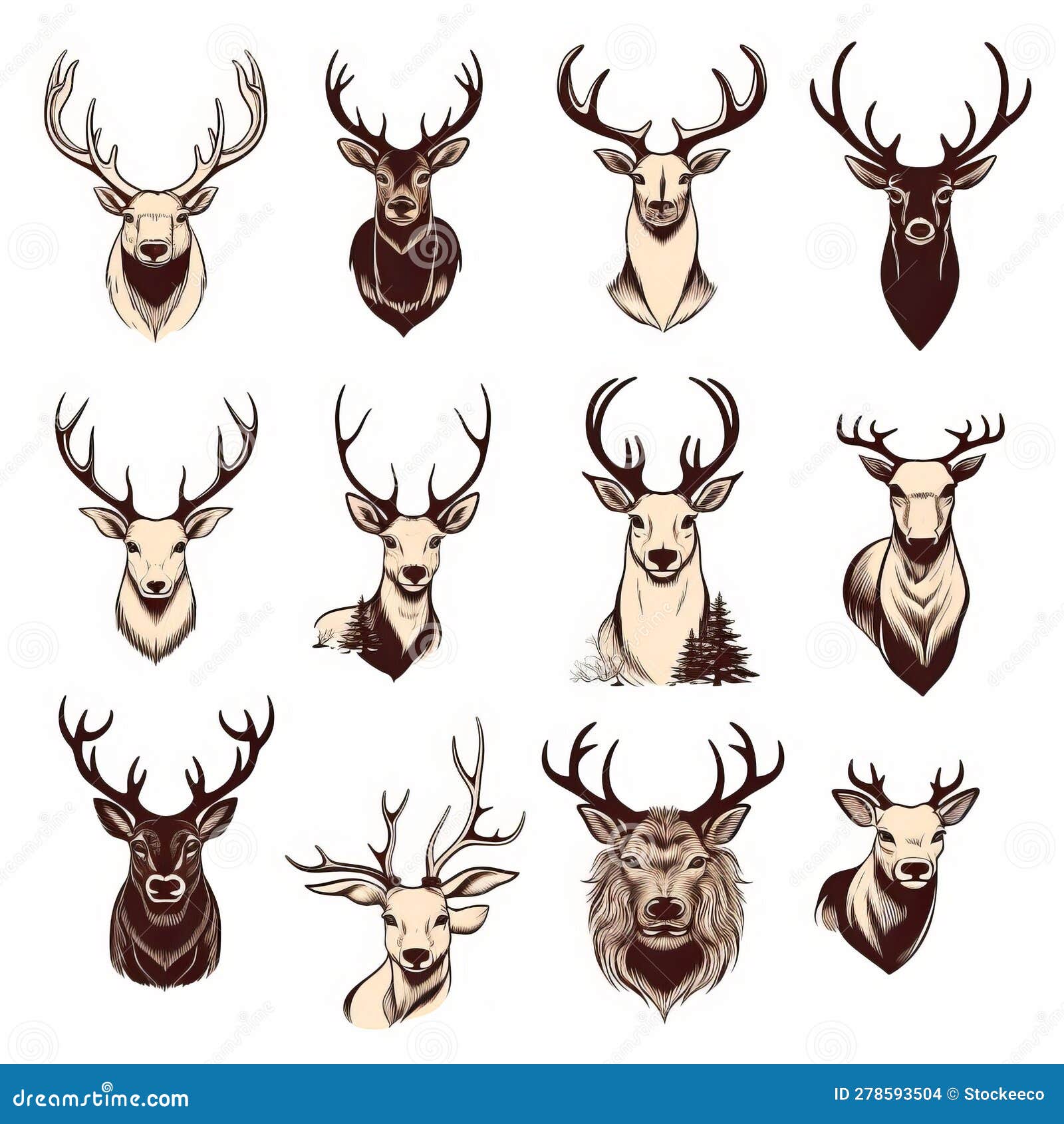 Deer Logos Collection: Set of Isolated White Background Designs Stock ...