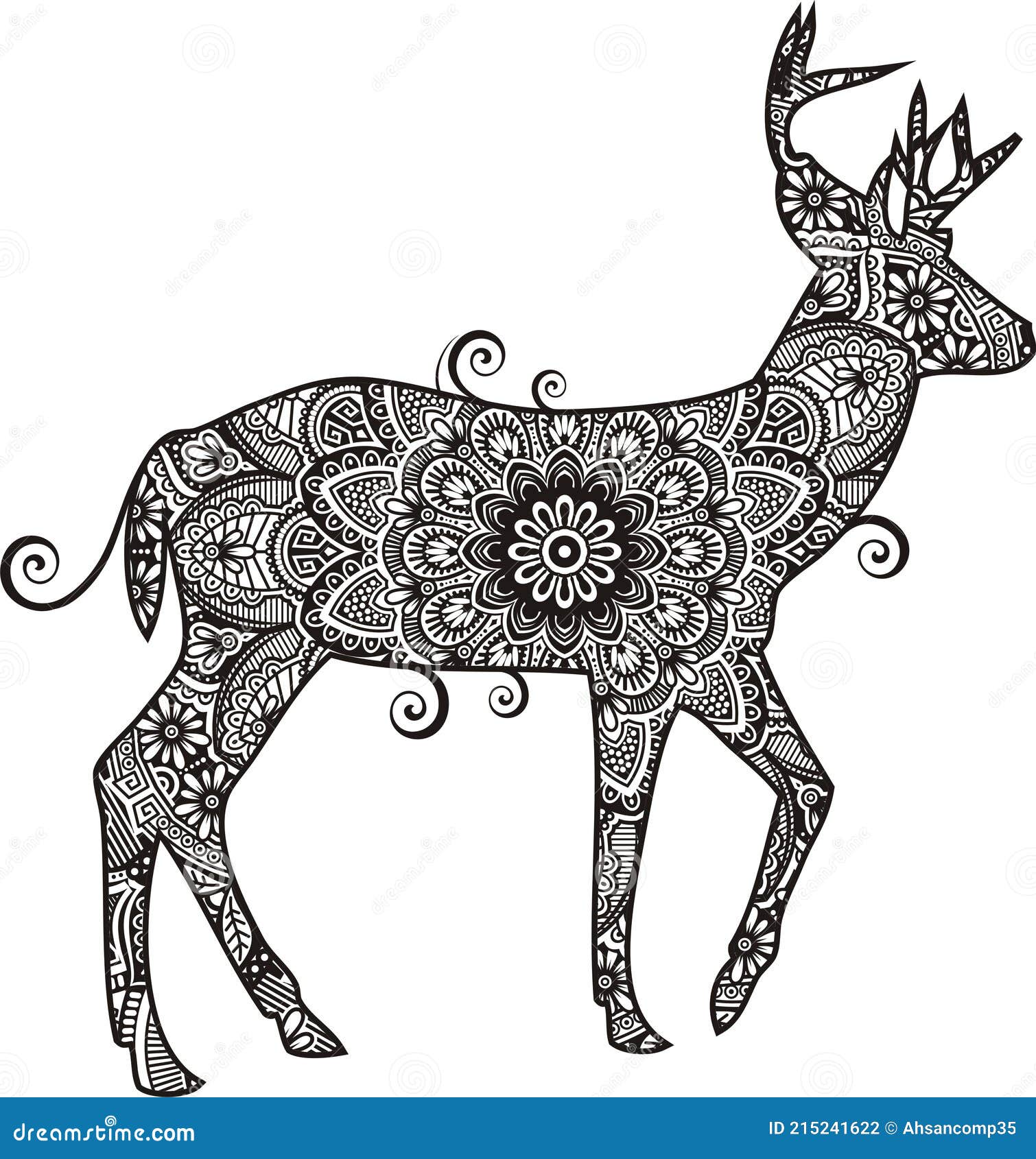 Deer Mandala Vector Line Art Style Stock Illustration - Illustration of ...