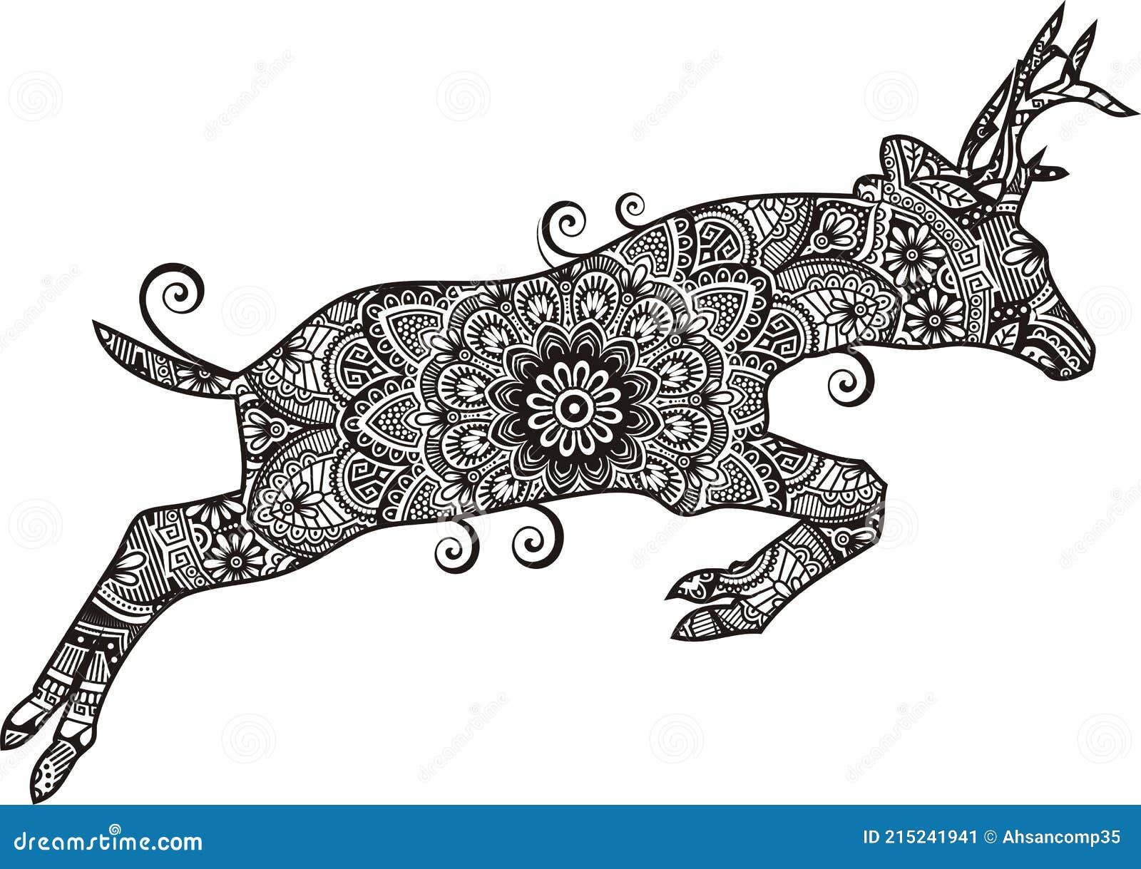 Deer Mandala Vector Line Art Style Stock Illustration - Illustration of ...