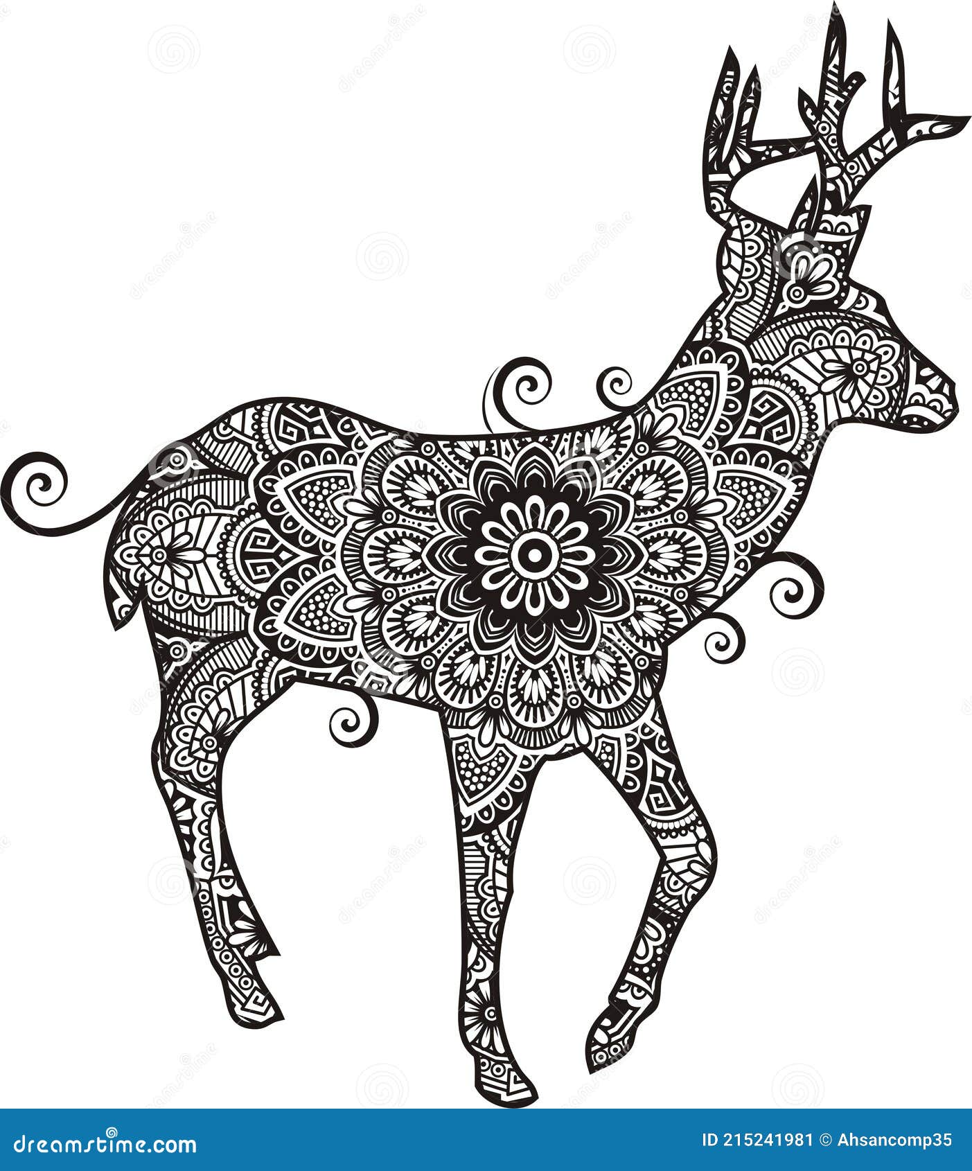 Deer Mandala Vector Line Art Style Stock Illustration - Illustration of ...
