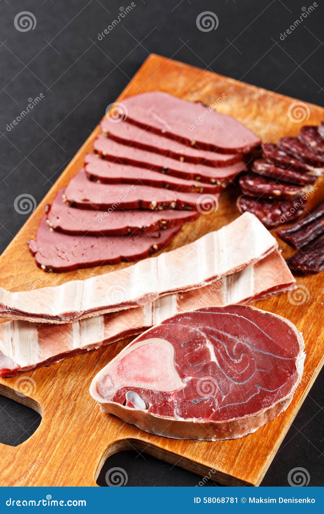 Deer Meat and Sausage on Cutting Board Stock Image - Image of herbs ...
