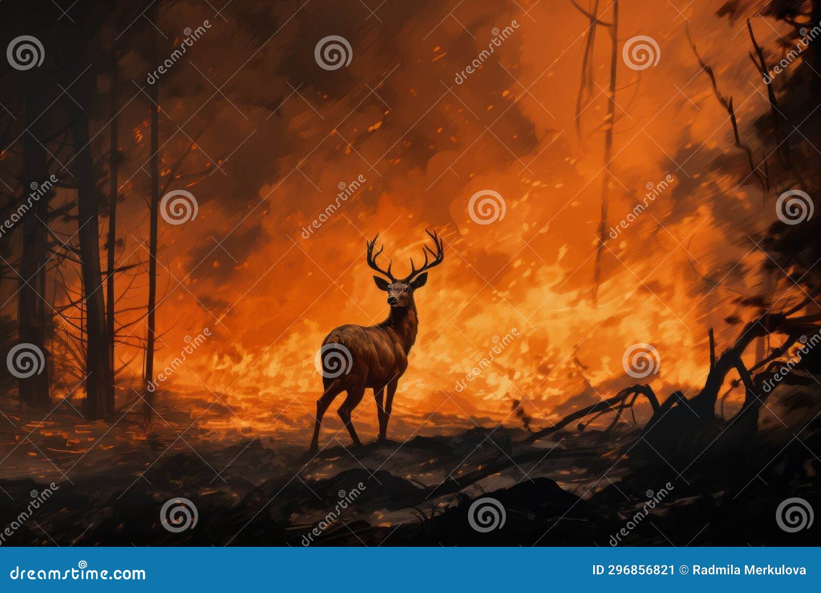 Deer in the Middle of a Burning Forest Stock Image - Image of small ...