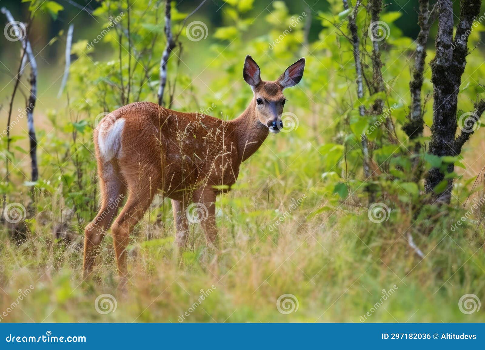 A Deer Nibbling on a Patch of Grass Stock Illustration - Illustration ...