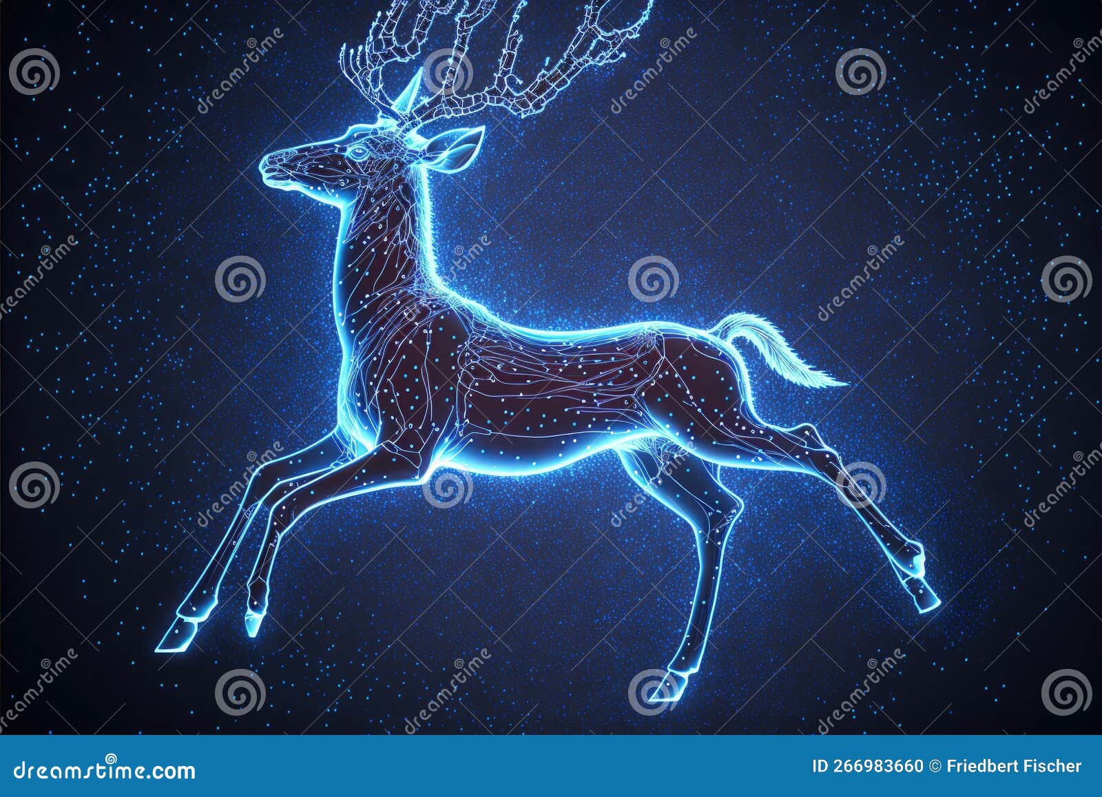 Deer Outline Made of Energy Lines between Small Light Particles, Pixels ...