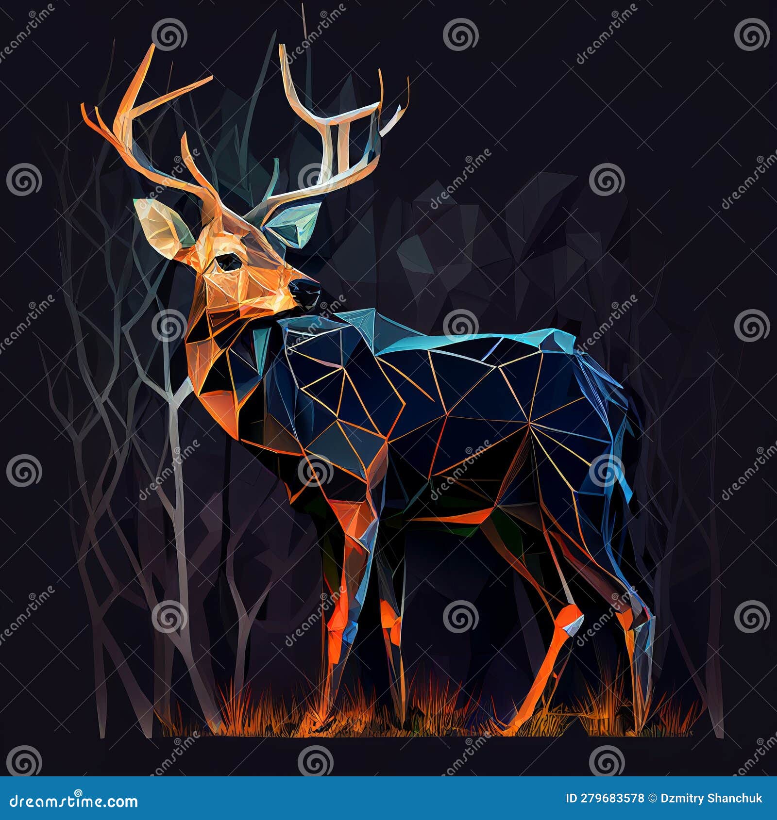 Deer Polygonal Drawing Generative AI Stock Illustration - Illustration ...