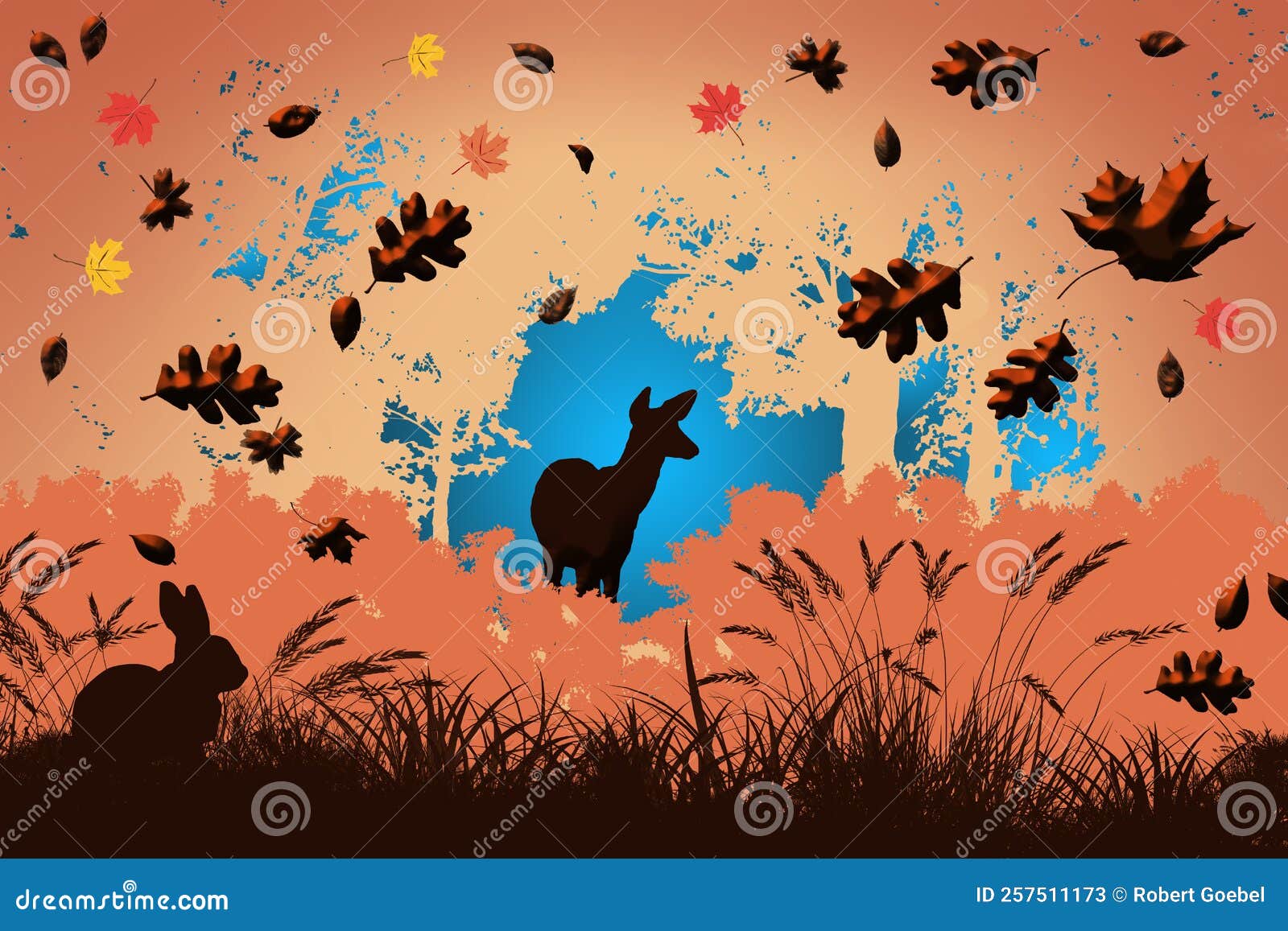 A Deer and a Rabbit are Seen in a Misty Forest Setting with Falling ...