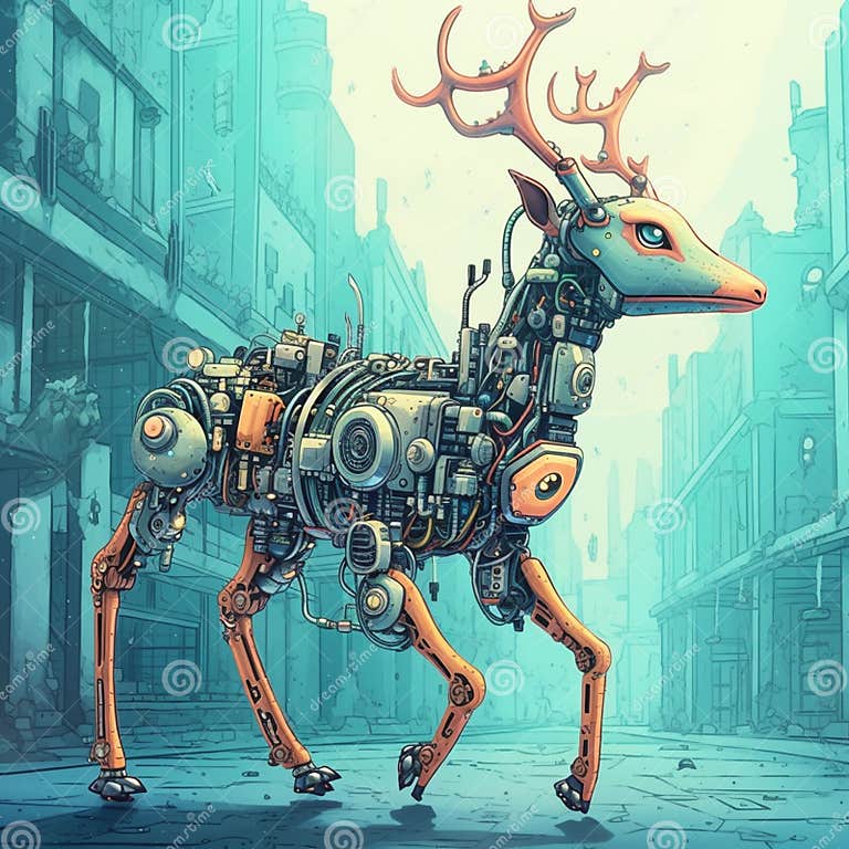 Deer Robot Digital Illustration Stock Illustration - Illustration of ...