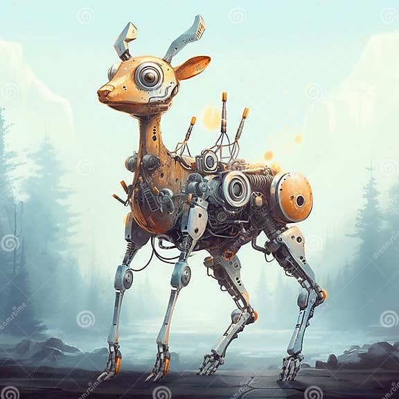 Deer Robot Digital Illustration Stock Illustration - Illustration of ...
