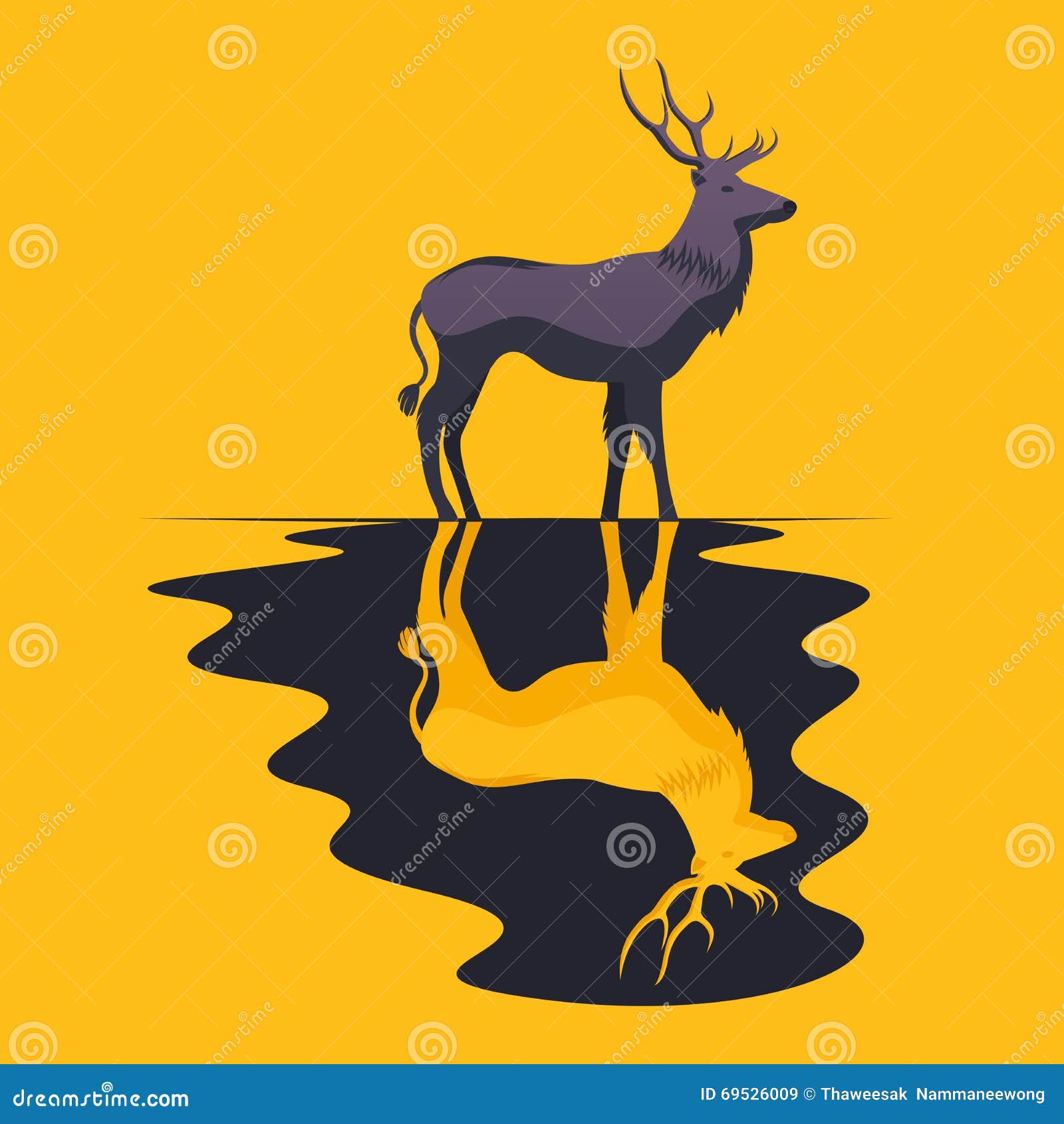 Deer with Shadow and Reflection Stock Vector - Illustration of forest ...