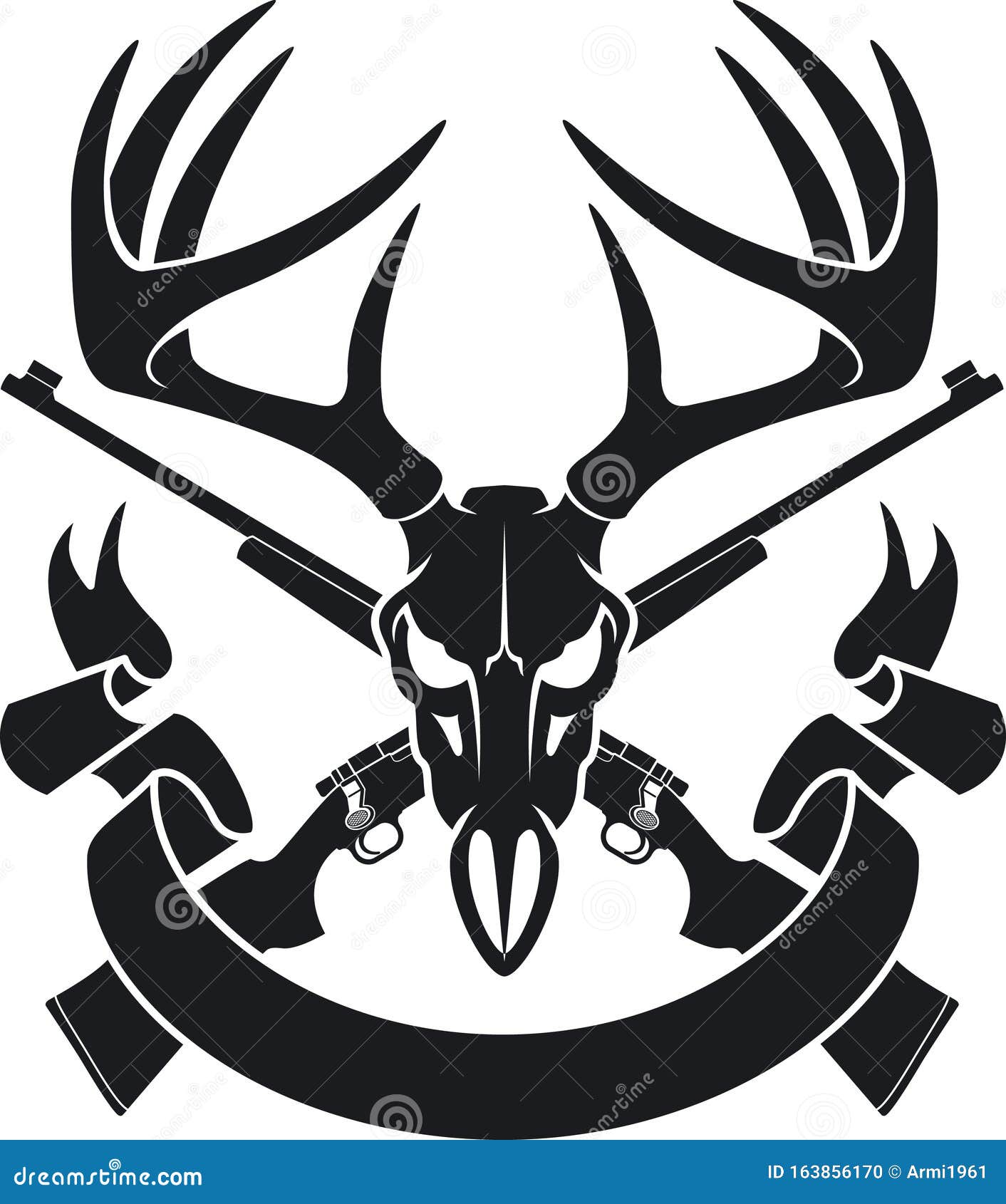 Deer Skull with Crossing Hunting Rifles and Banner Stock Vector ...