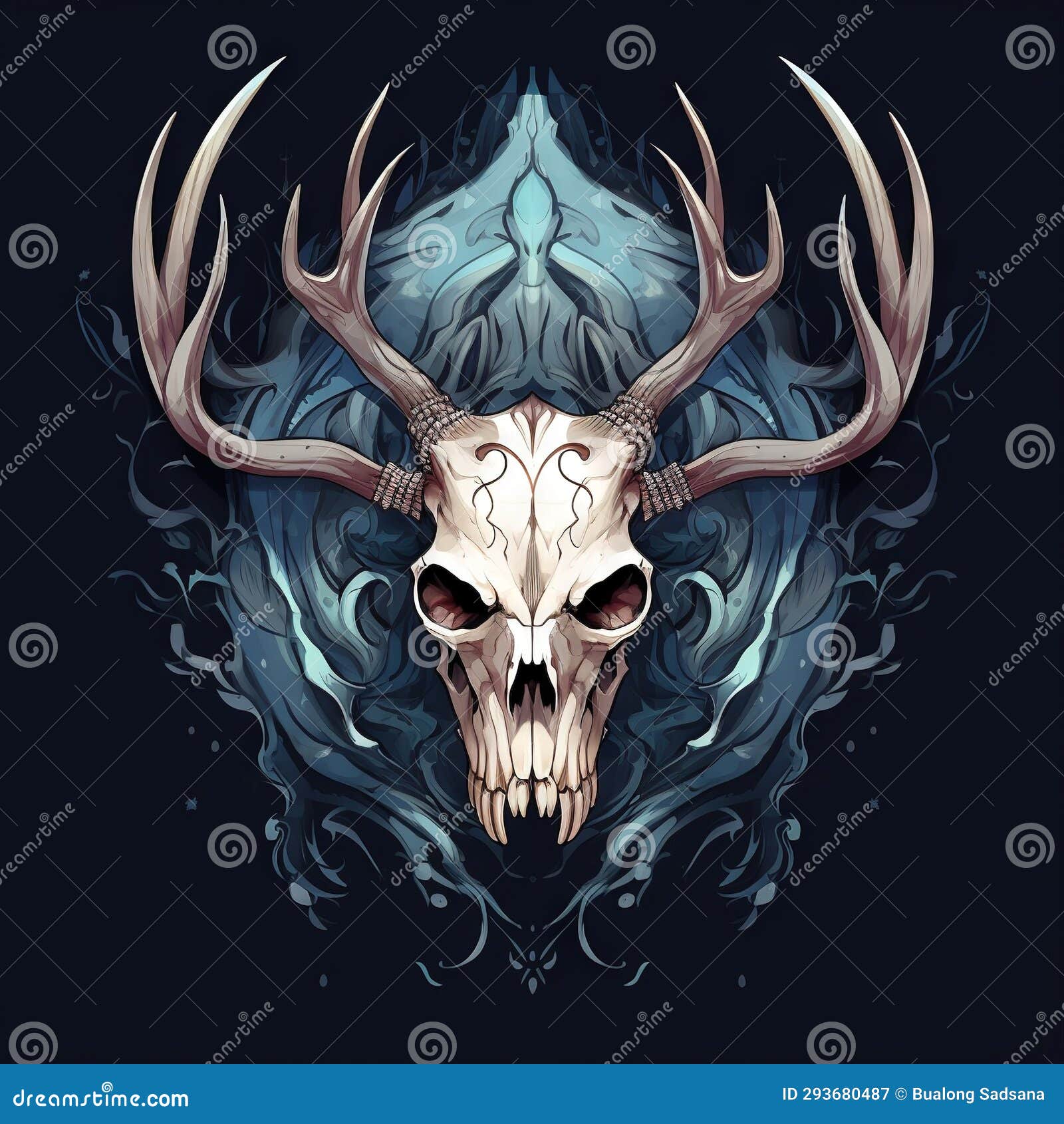 Deer Skull Tattoo Sketch With Roses And Leafes Vintage Neo Traditional ...