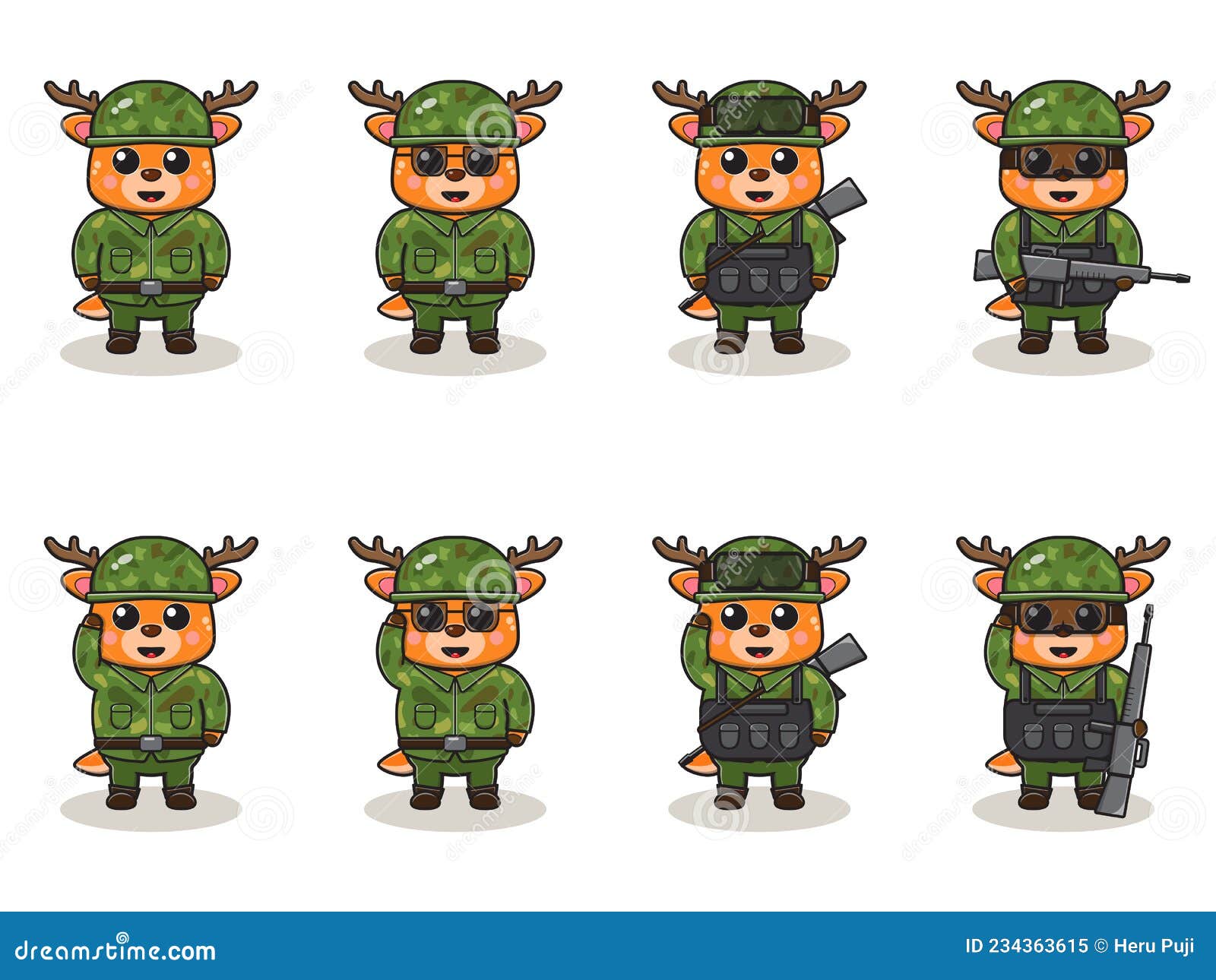 Vector Illustration of Cute Deer Army Cartoon Stock Vector ...