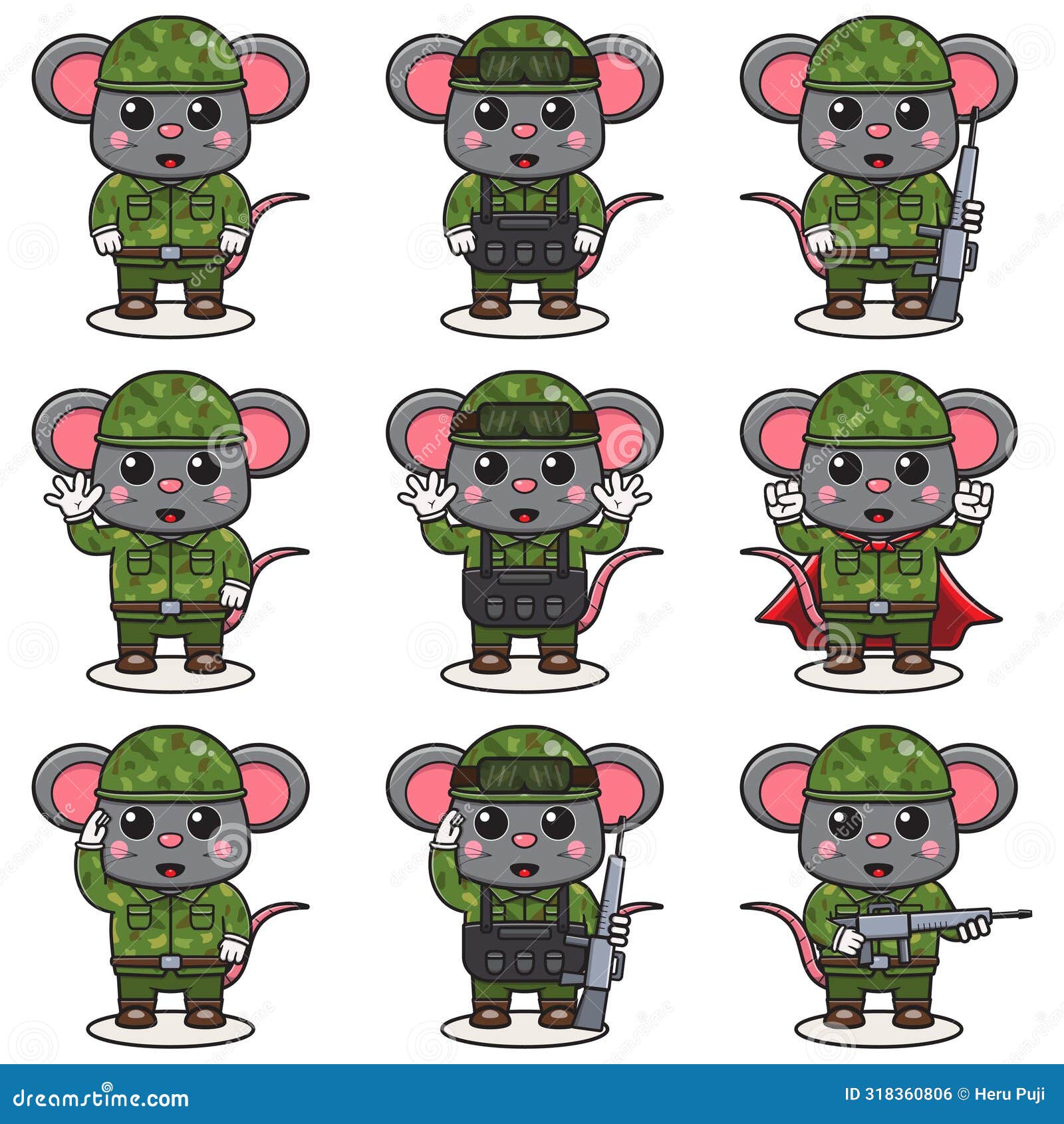Cartoon Funny Mouse Soldier Set Stock Vector - Illustration of children ...