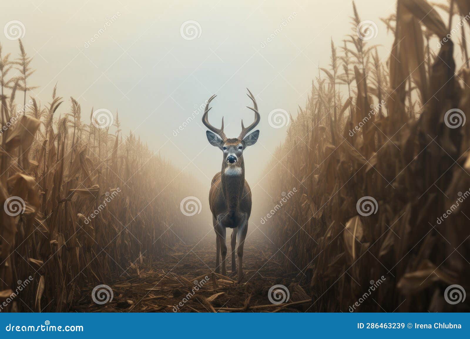Deer Standing in Corn Field in Summertime Nature Stock Illustration ...