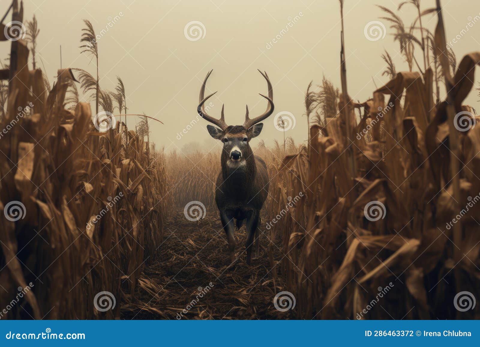 Deer Standing in Corn Field in Summertime Nature Stock Illustration ...