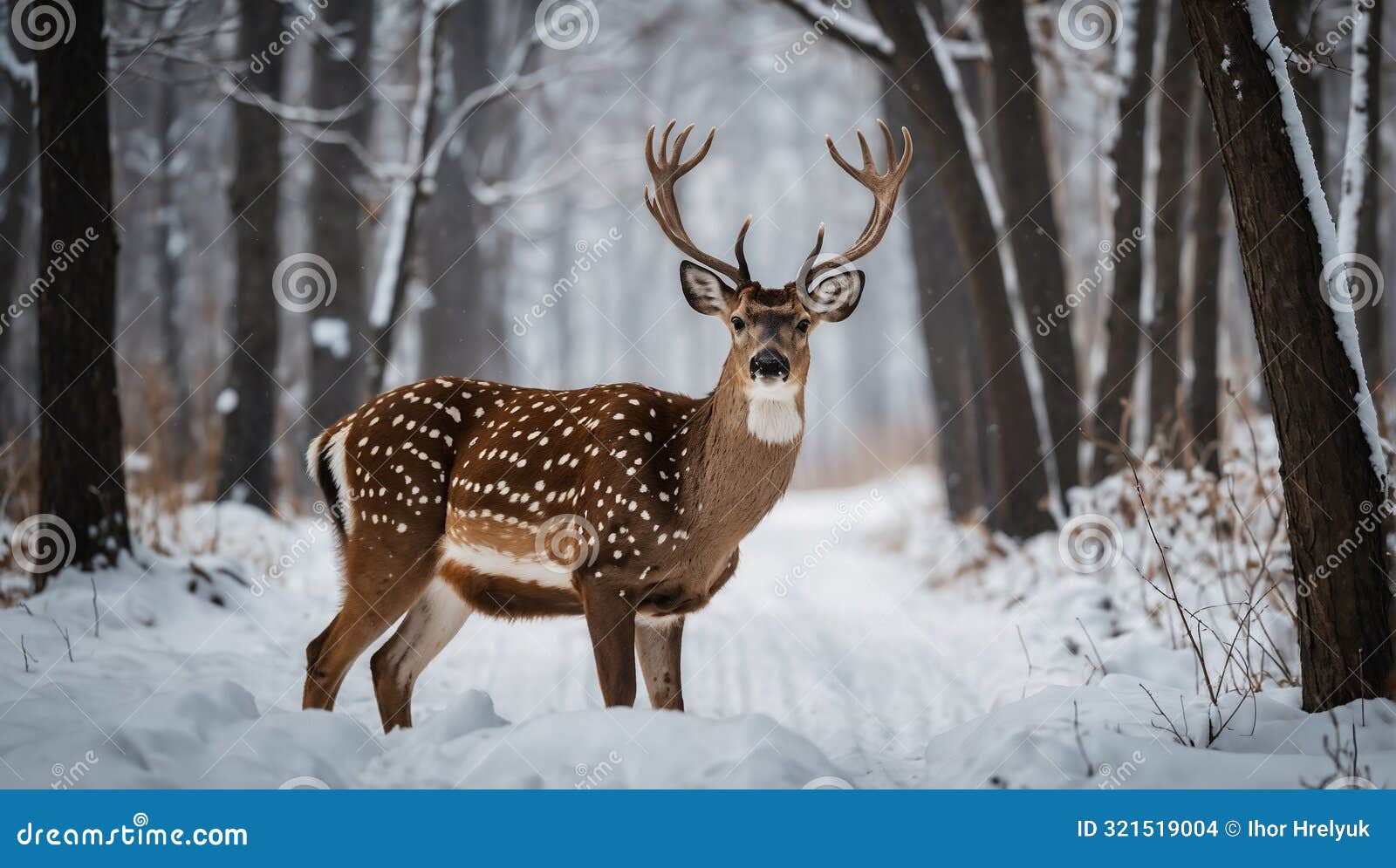 Deer Standing on a Forest Path in Winter Close-up Stock Illustration ...