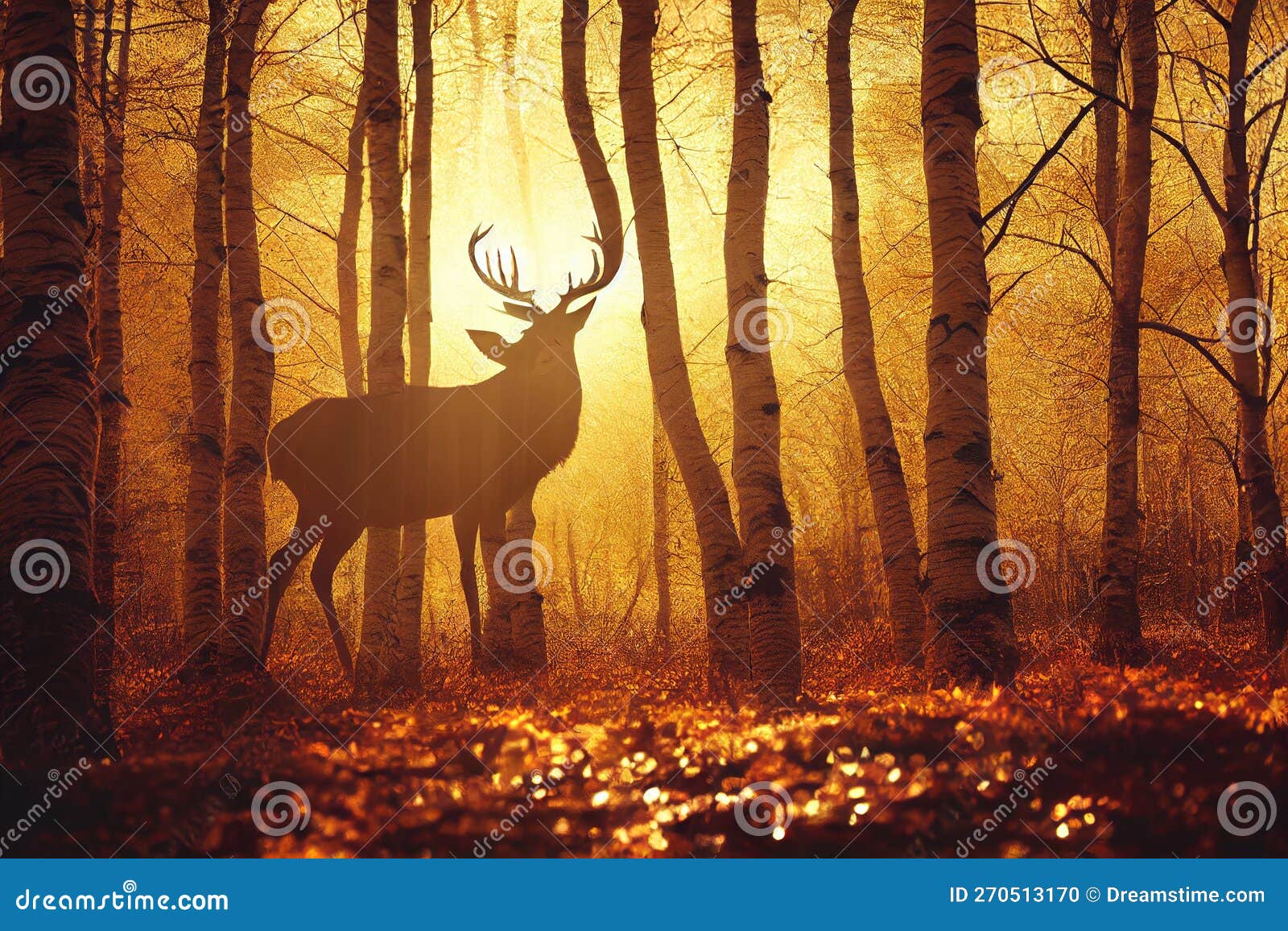 A Deer Standing in the Middle of a Forest with the Sun Shining through ...