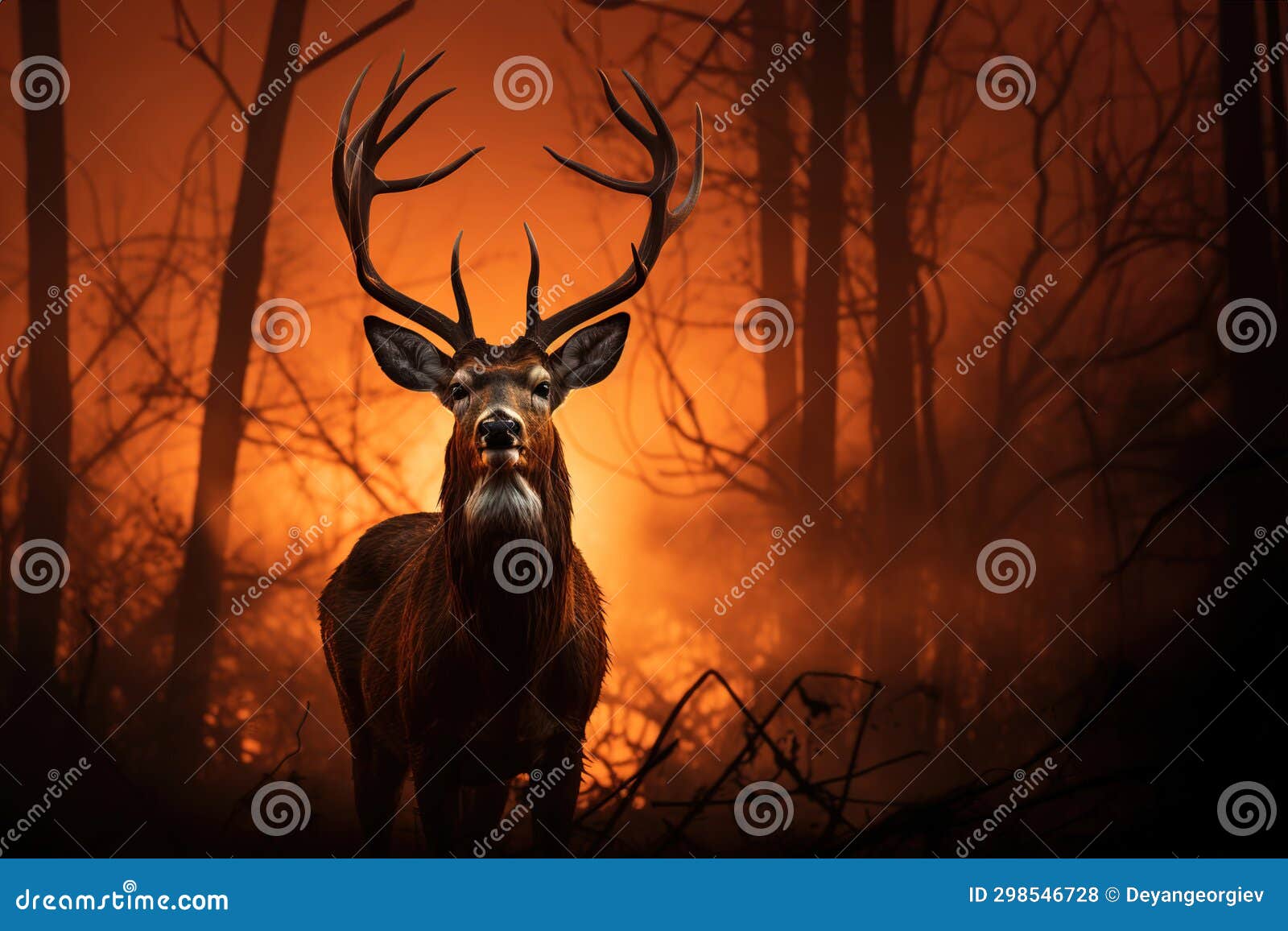 A Deer Standing in the Middle of a Forest at Sunset. Deer Silhouette ...
