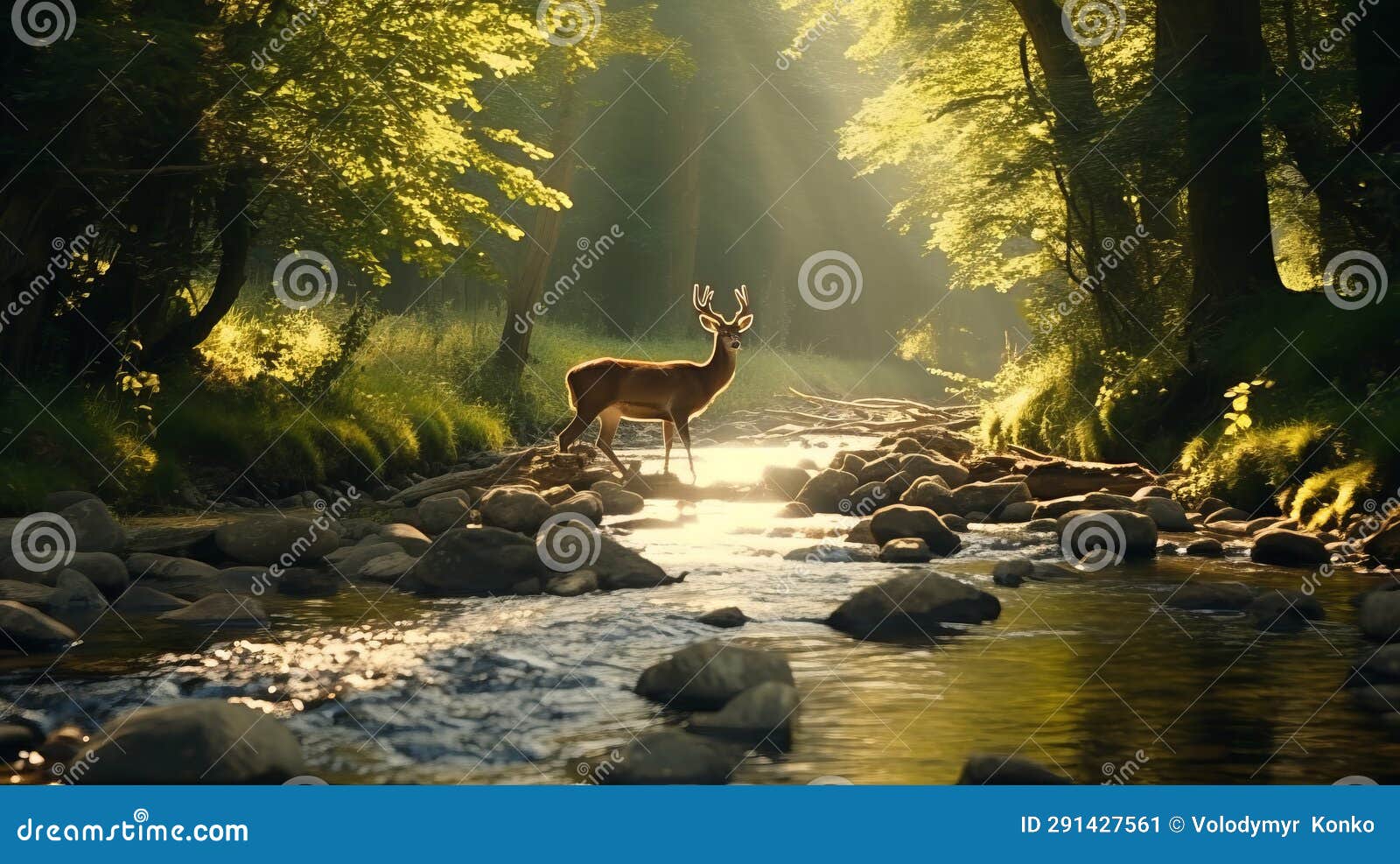 A Majestic Deer Standing in the Middle of a Serene Stream Stock Image ...