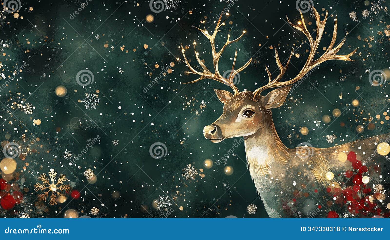 A Deer is Standing in the Snow with Its Antlers on Picture Stock Photo ...
