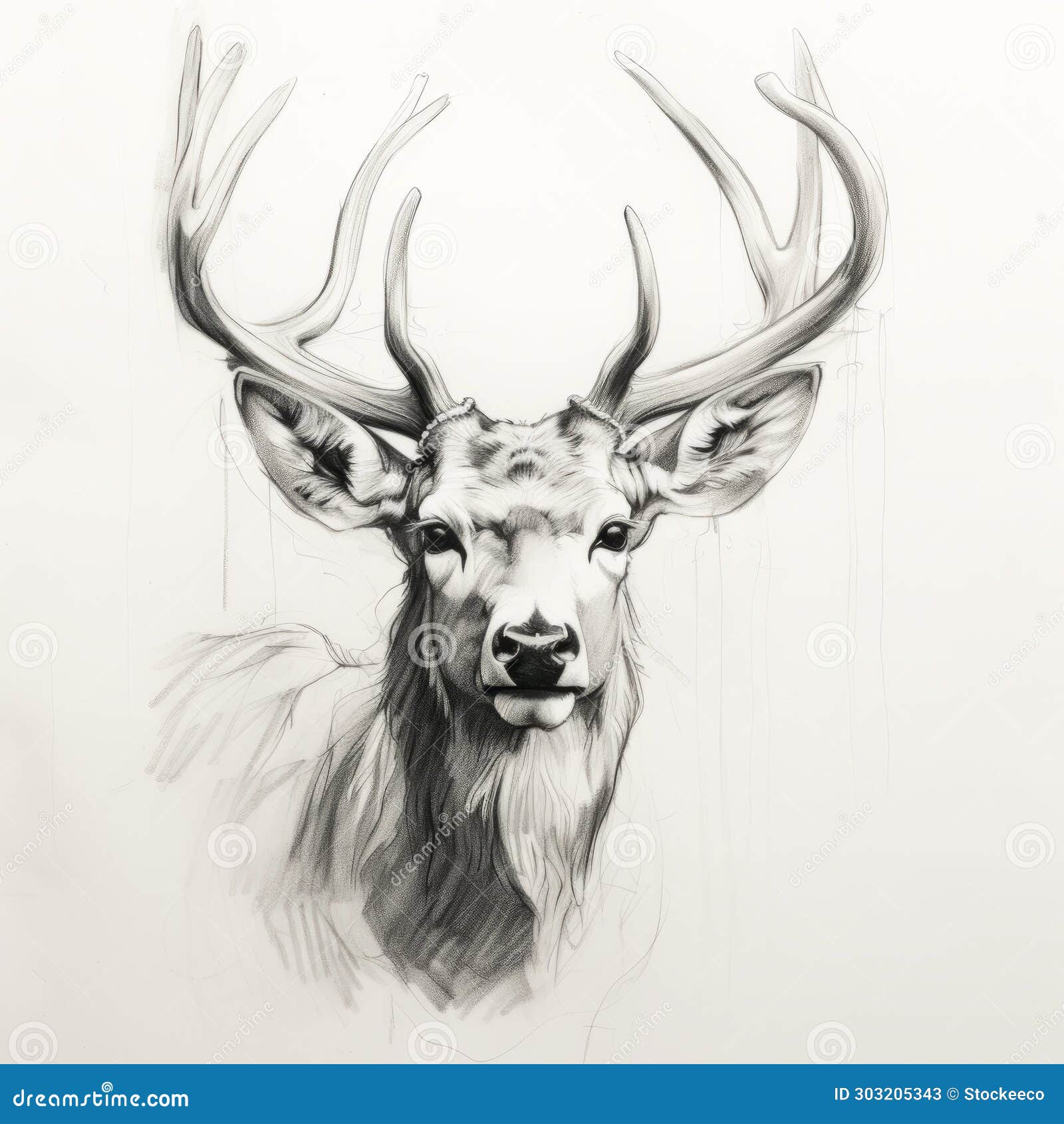 Charcoal Sketches of Deer Antlers and Deer Head in the Style of 32k Uhd ...