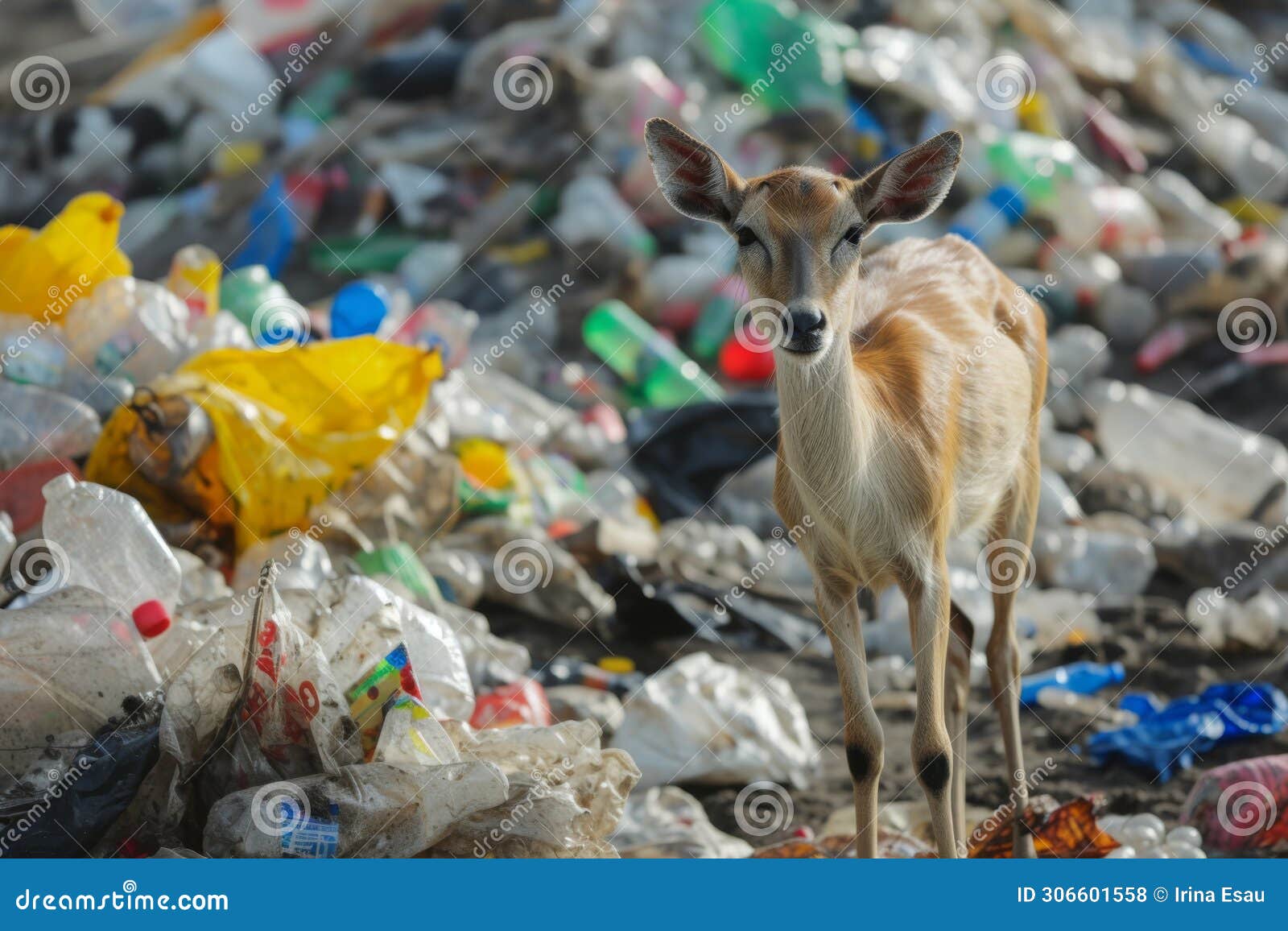 Deer among trash stock photo. Image of animal, bottle - 306601558
