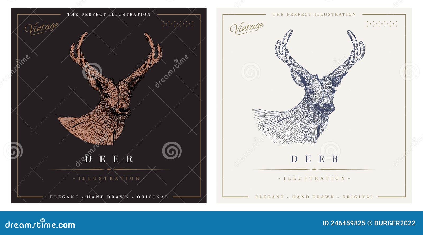 Deer Vintage Retro Sketch Illustration Stock Vector - Illustration of ...