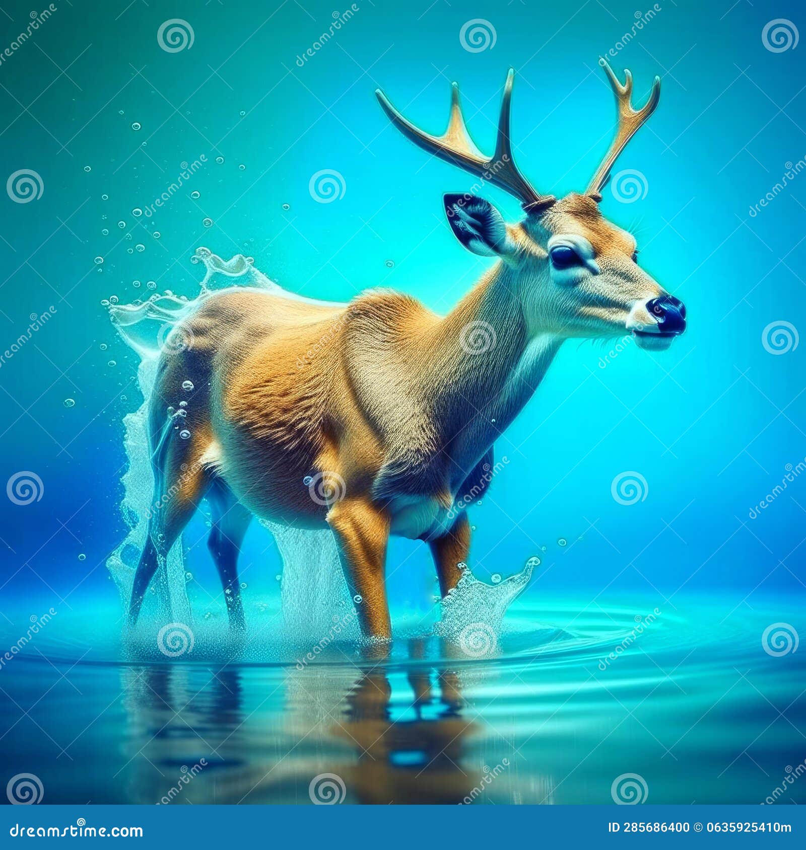 Deer among the Water Spray of the Lake. Stock Illustration ...