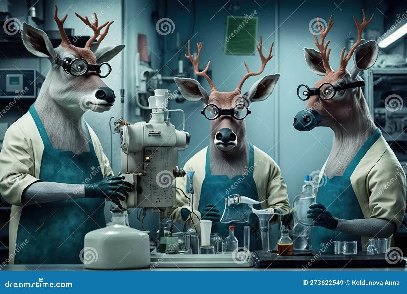 Deers Dressed As Scientists Experiment in a Lab, Created with ...