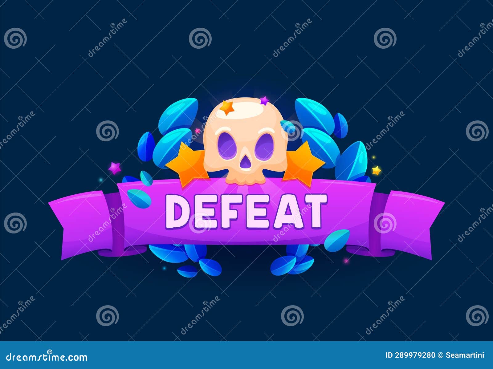 Defeat Game Badge or Shield, Ui Banner with Skull Stock Vector ...