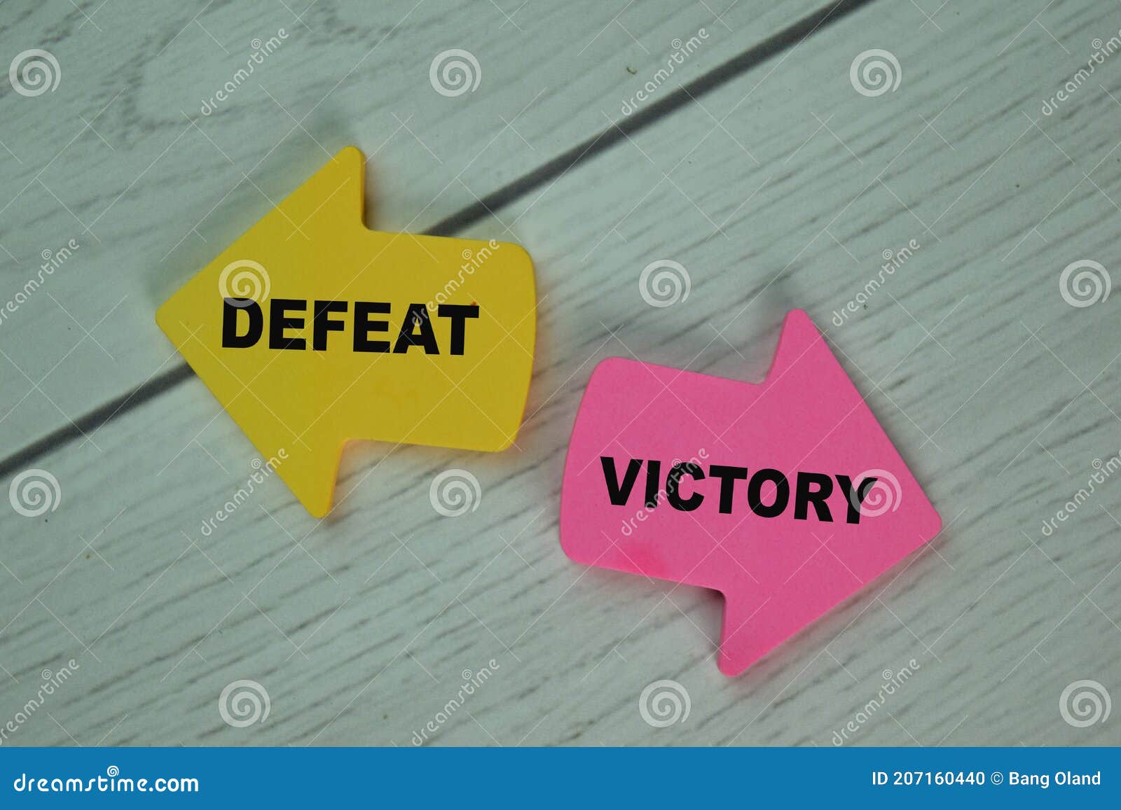 Defeat or Victory Write on Sticky Notes Isolated on Wooden Table Stock ...