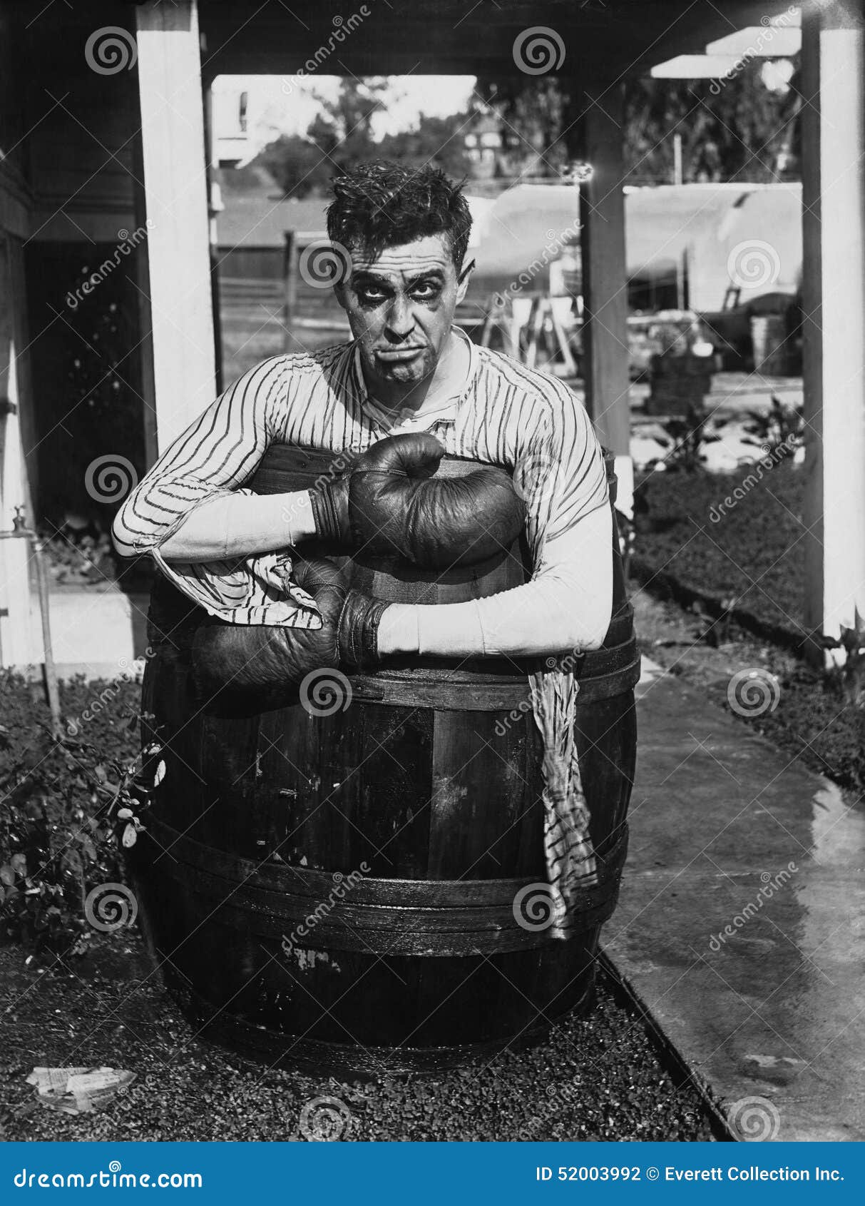 Defeated Boxer in Barrel Outside Stock Photo - Image of exhausted ...