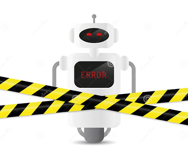 Defect Robot with Error Code and Warning Tape Stock Vector ...