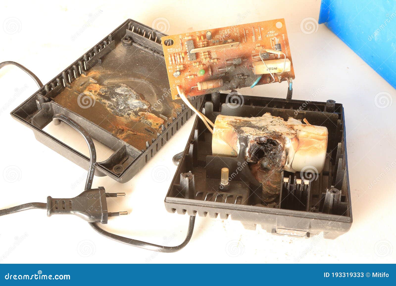 Defective Electrical Device with Fire and Fire Hazard Stock Image ...