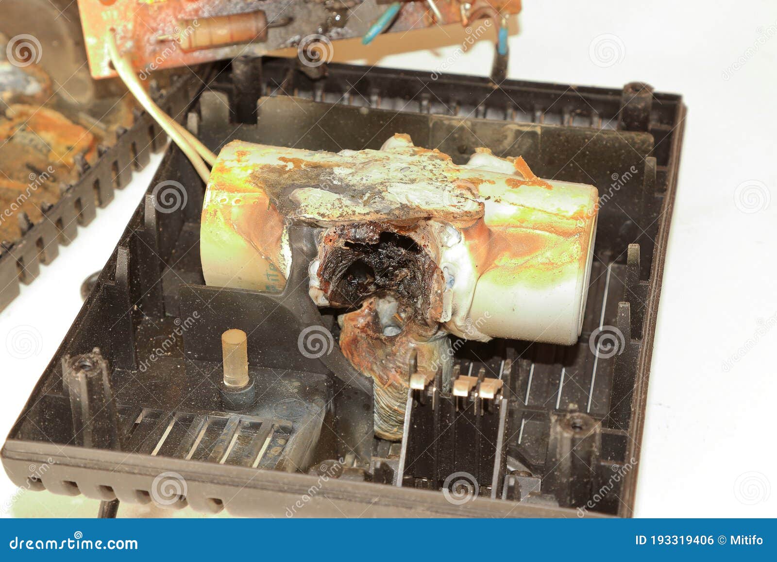 Defective Electrical Device with Fire Hazard Stock Photo - Image of ...